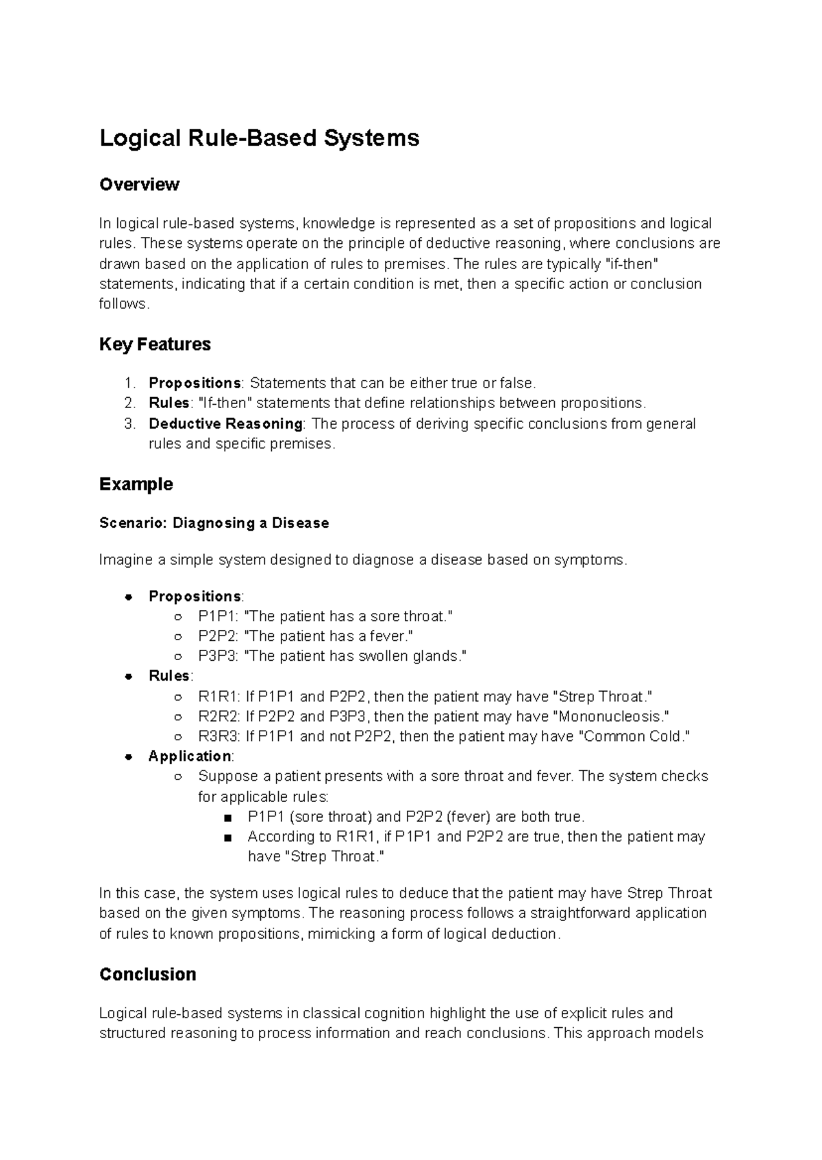 Classical Cognition Example 2 Logical Rule-Based Systems - Logical Rule ...