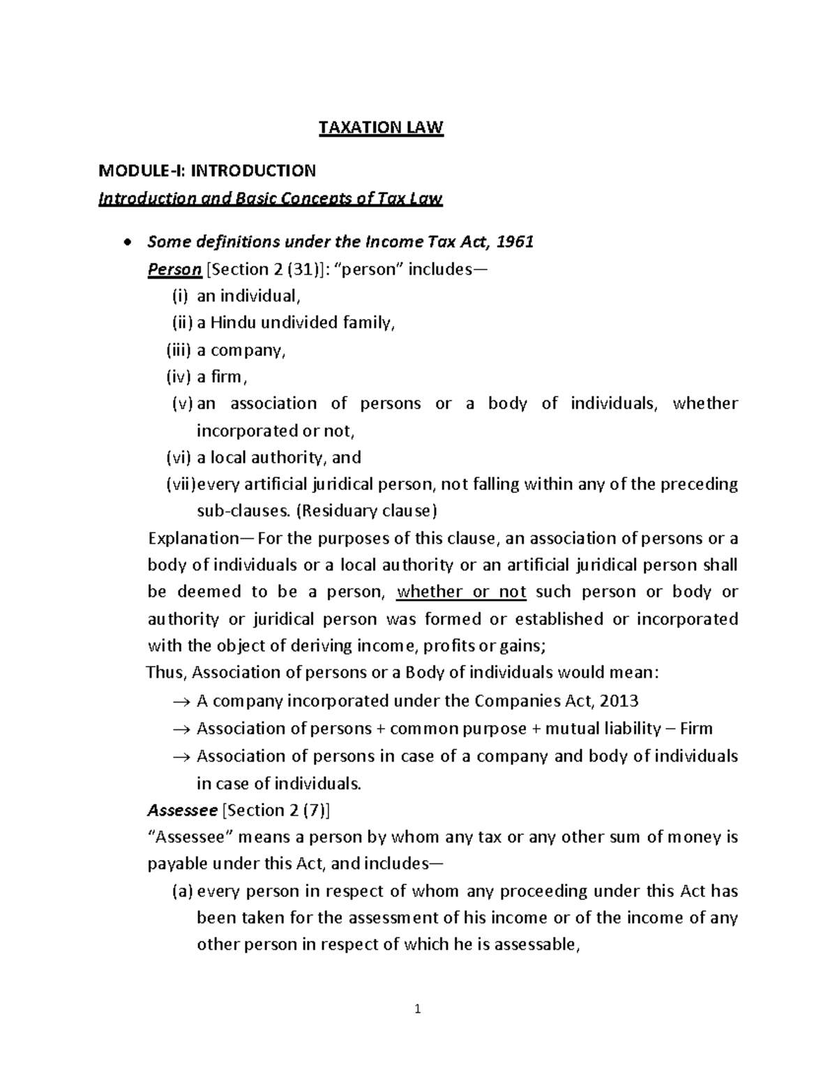 Taxation Law TAXATION LAW MODULE I INTRODUCTION Introduction And