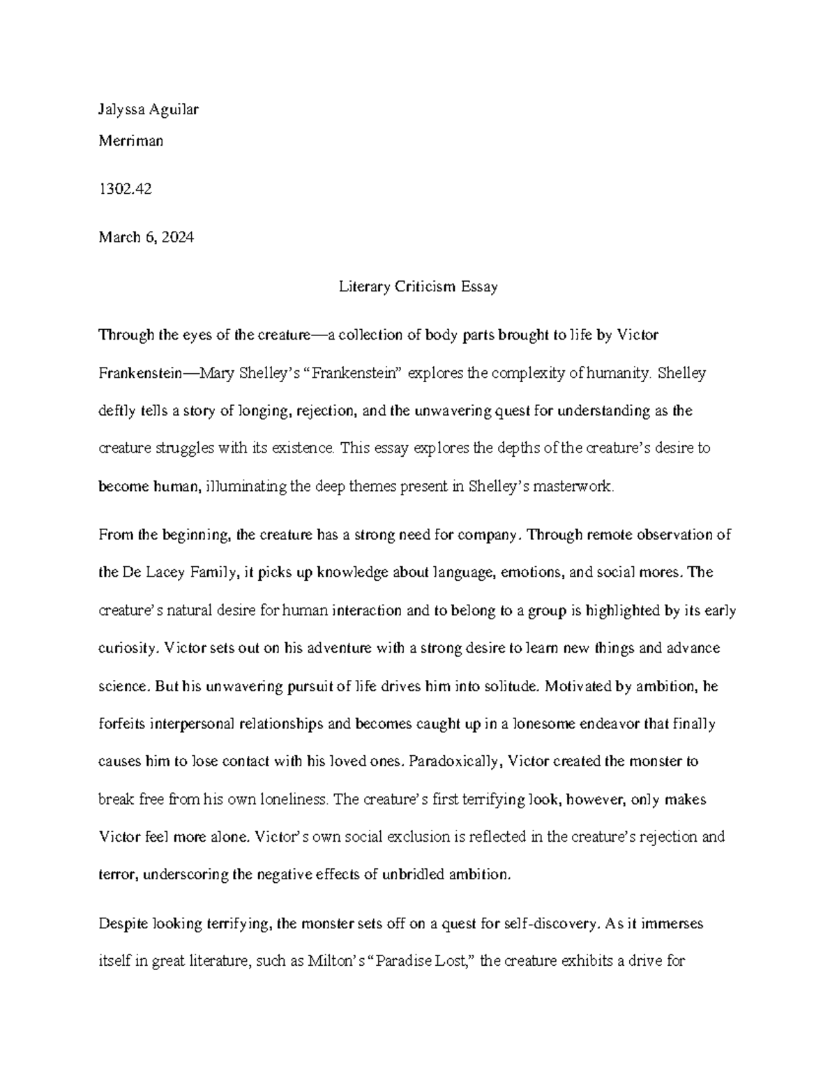 Literary Criticism Essay - Jalyssa Aguilar Merriman 1302. March 6 ...