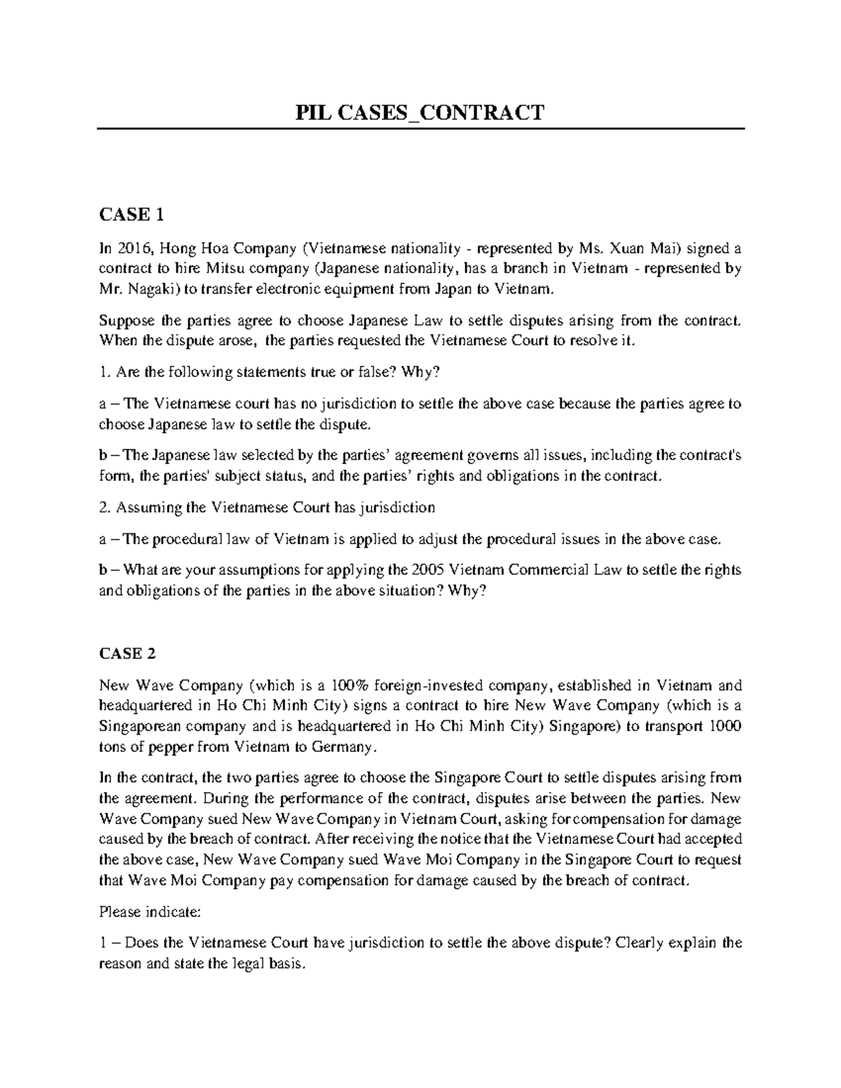 PIL Cases Contract - zzzzzz - PIL CASES_CONTRACT CASE 1 In 2016, Hong ...