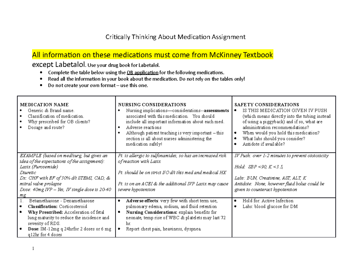 Critically Thinking About OB Medications-2 - Critically Thinking About Medication Assignment All ...