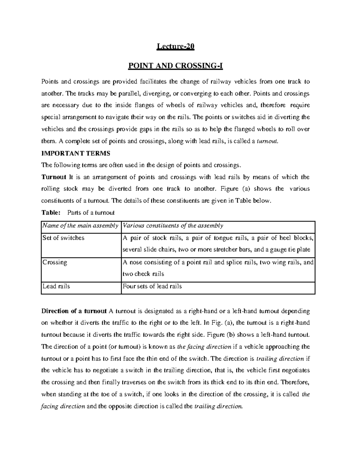 Point AND Crossing-I - Lecture notes Transportation engineering 2 ...