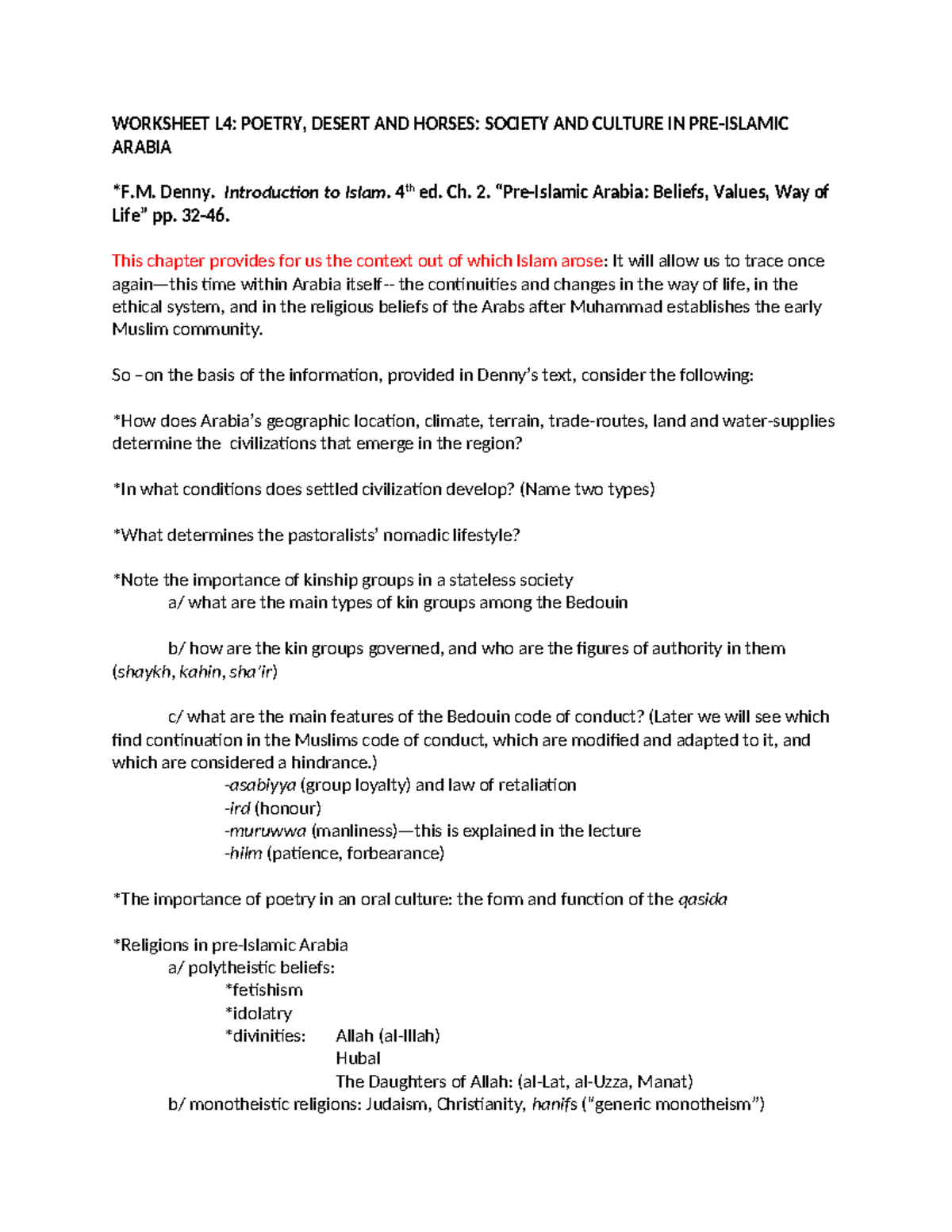 Worksheet L4-Pre Islamic Arabia - WORKSHEET L4: POETRY, DESERT AND ...