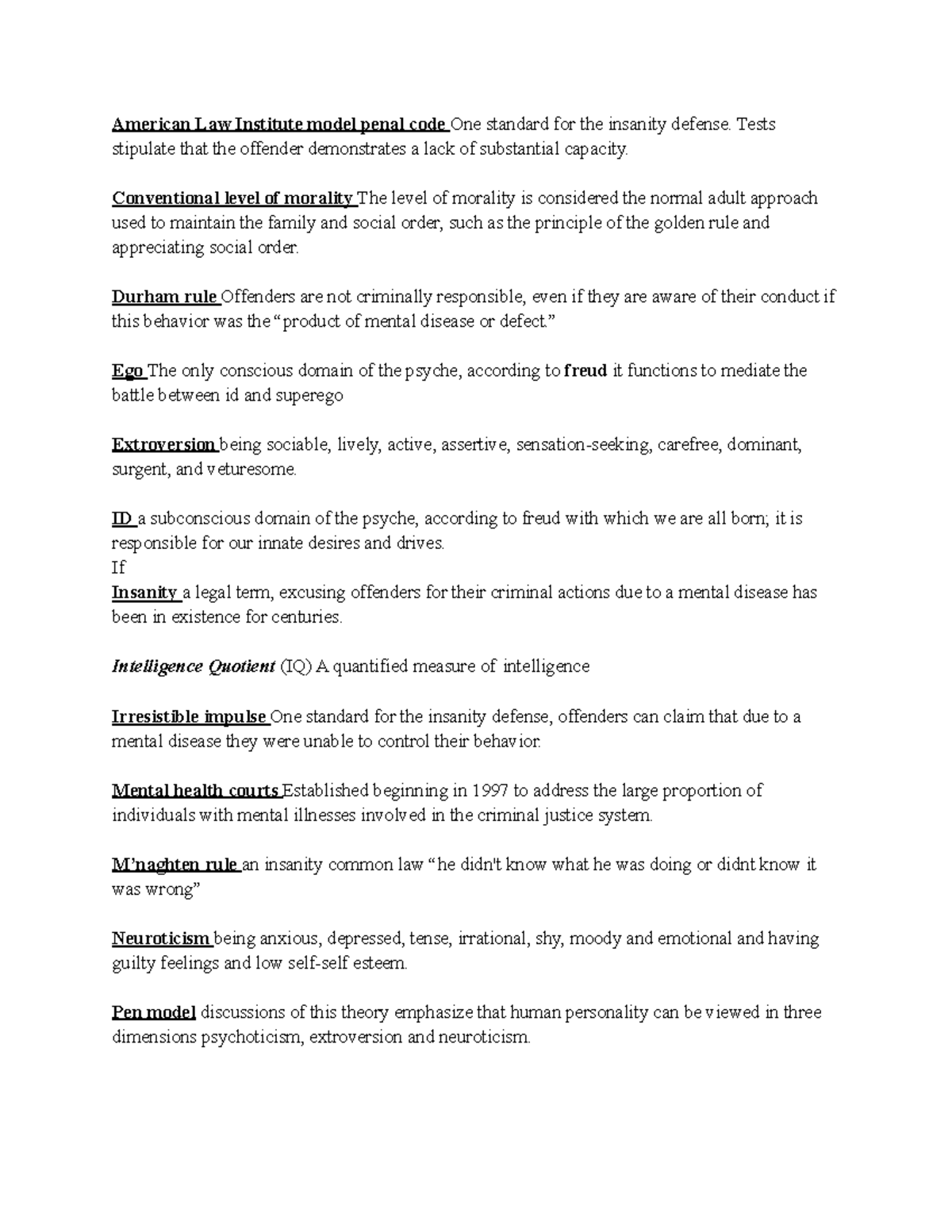 Chapter 7 - Durham rule, Ego, Superego, ID - American Law Institute ...