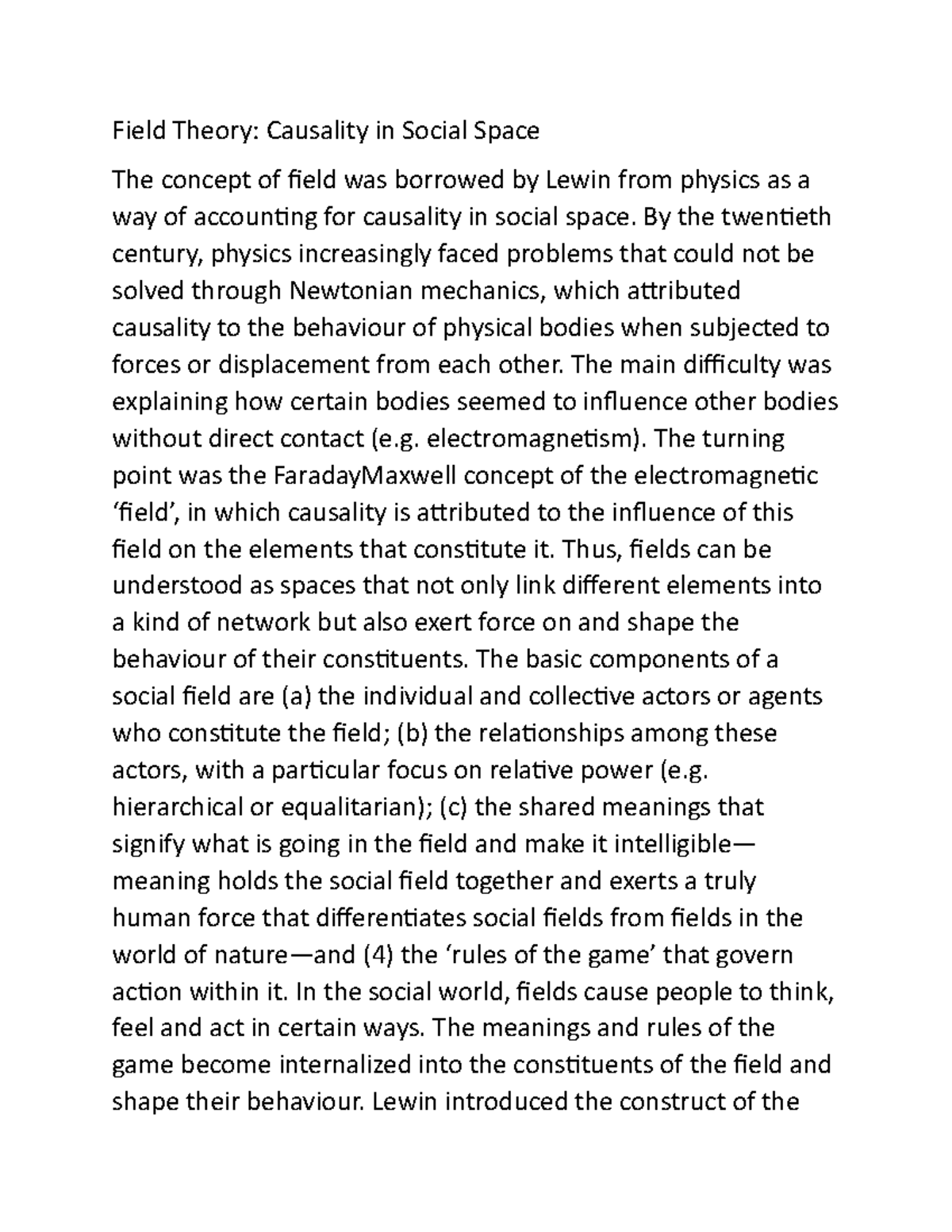 Field Theory- Causality in Social Space - By the twentieth century ...