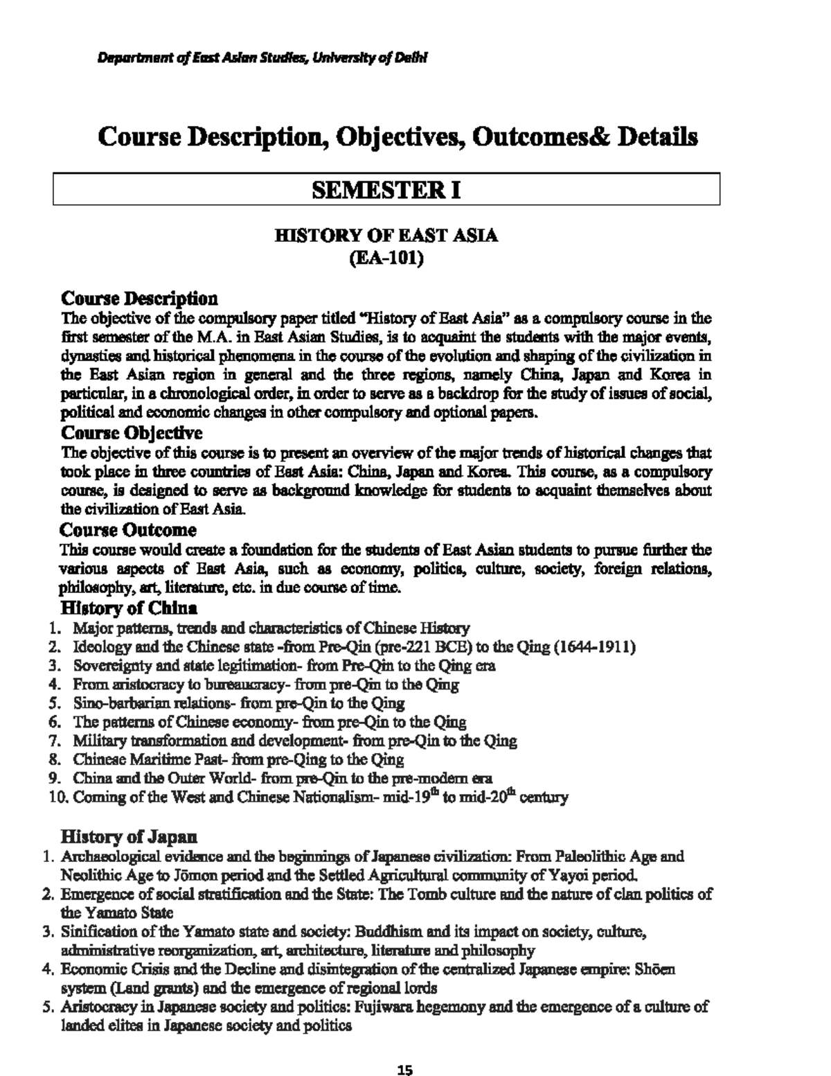 Ma syllabus - Department of East Asian Studies, University of Delhi ...