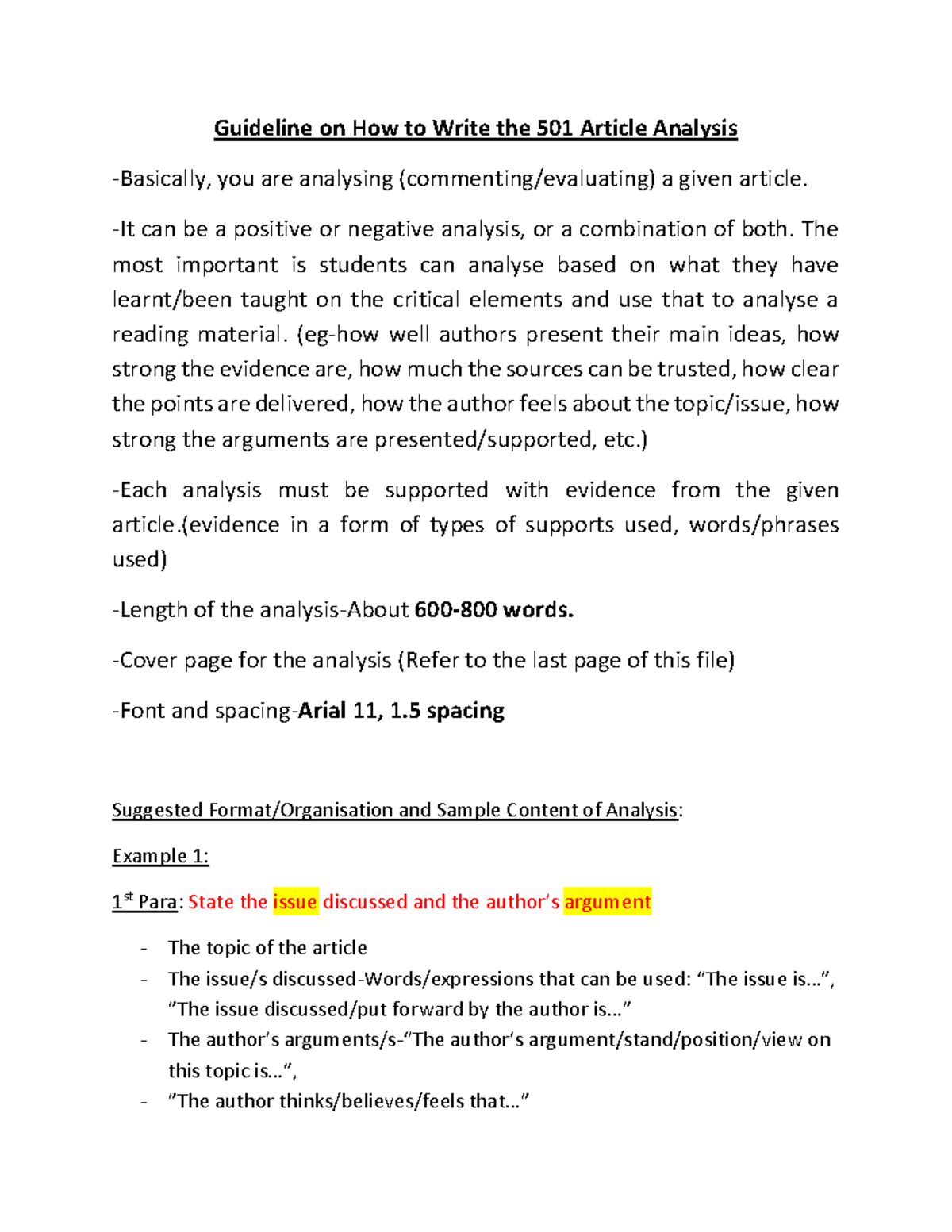 501 Guideline on How to Write the Article Analysis- Updated - Guideline ...