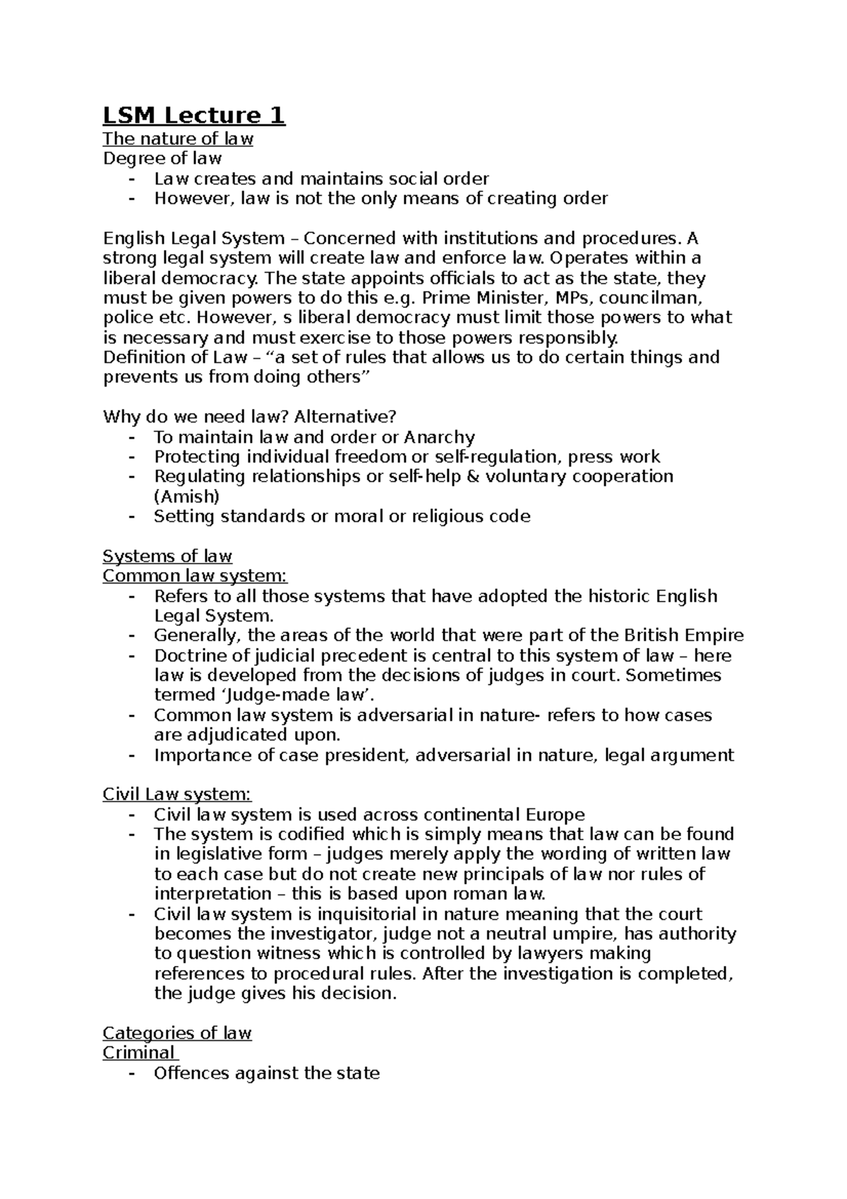 LSM Lecture 1 - Nature of law- University of Winchester - Chris - LSM Lecture 1 The nature of ...