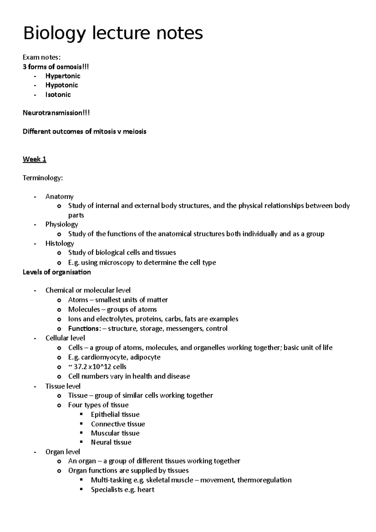 Biology lecture notes - Biology lecture notes Exam notes: 3 forms of ...