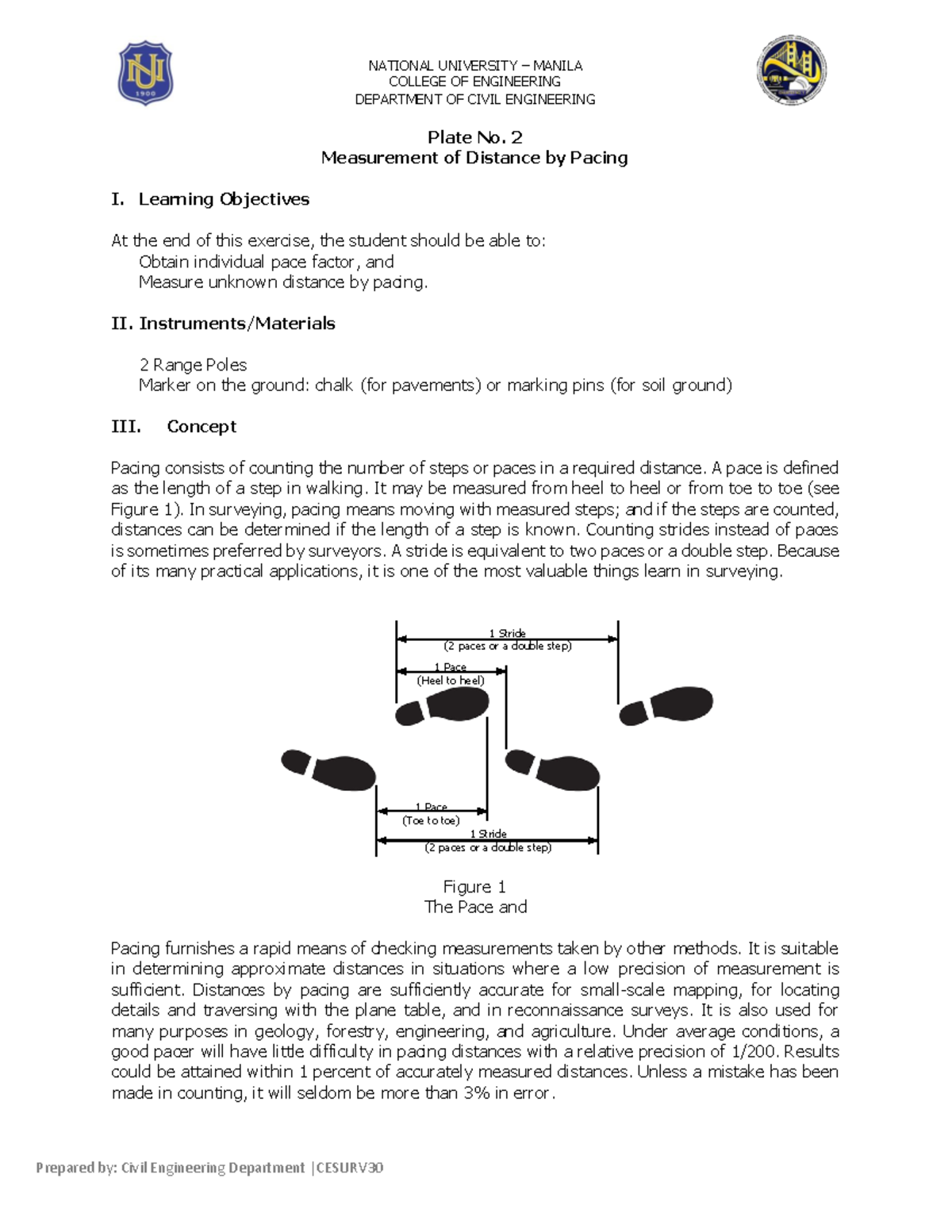 Plate 2 - Measurement of Distance by Pacing - COLLEGE OF ENGINEERING ...