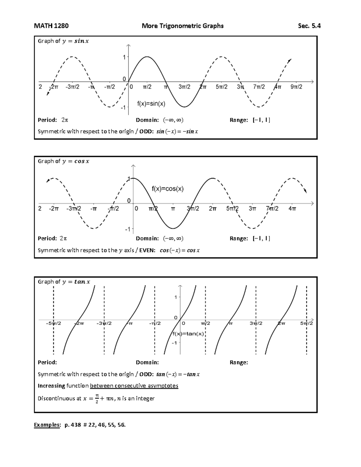 Notes - Sec. 5.4 (Other Trig Graphs) - MATH 1280 More Trigonometric ...