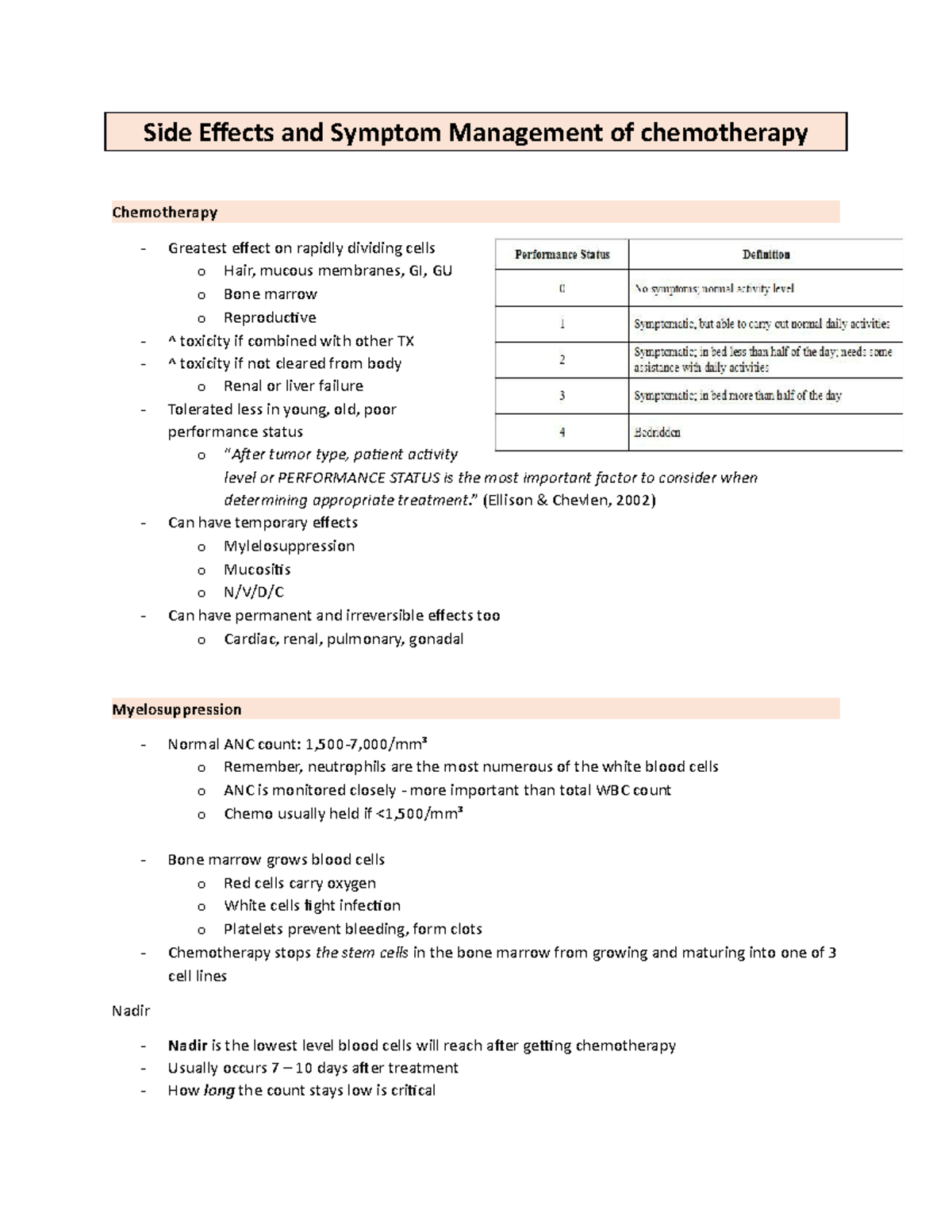 Pharm- Chemo 2 - Side Effects and Symptom Management of chemotherapy ...
