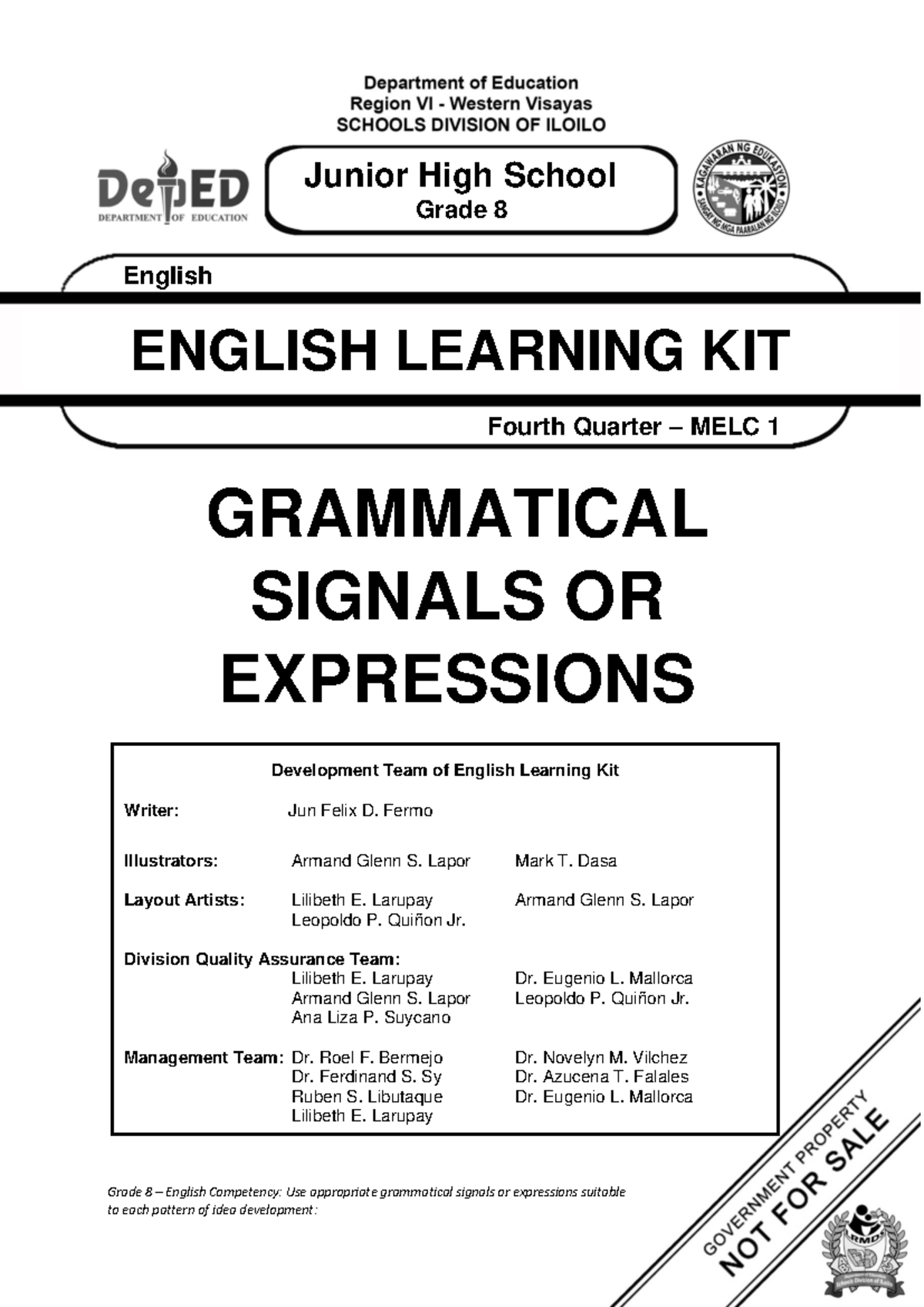 Grade 8 Q4 MELC1 1 6 - Its an activity for students. - Grade 8 ...