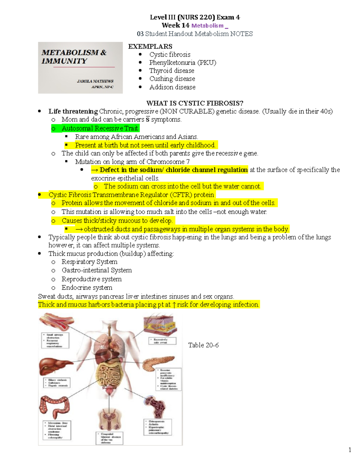 03 Student Handout Metabolism Notes - Week 14 Metabolism 03 Student ...