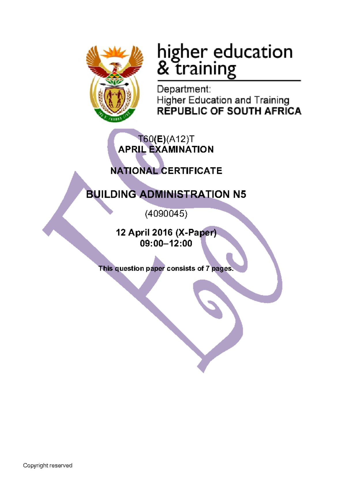 2016 n5 building administration april 2016 - Copyright reserved T60 (E ...