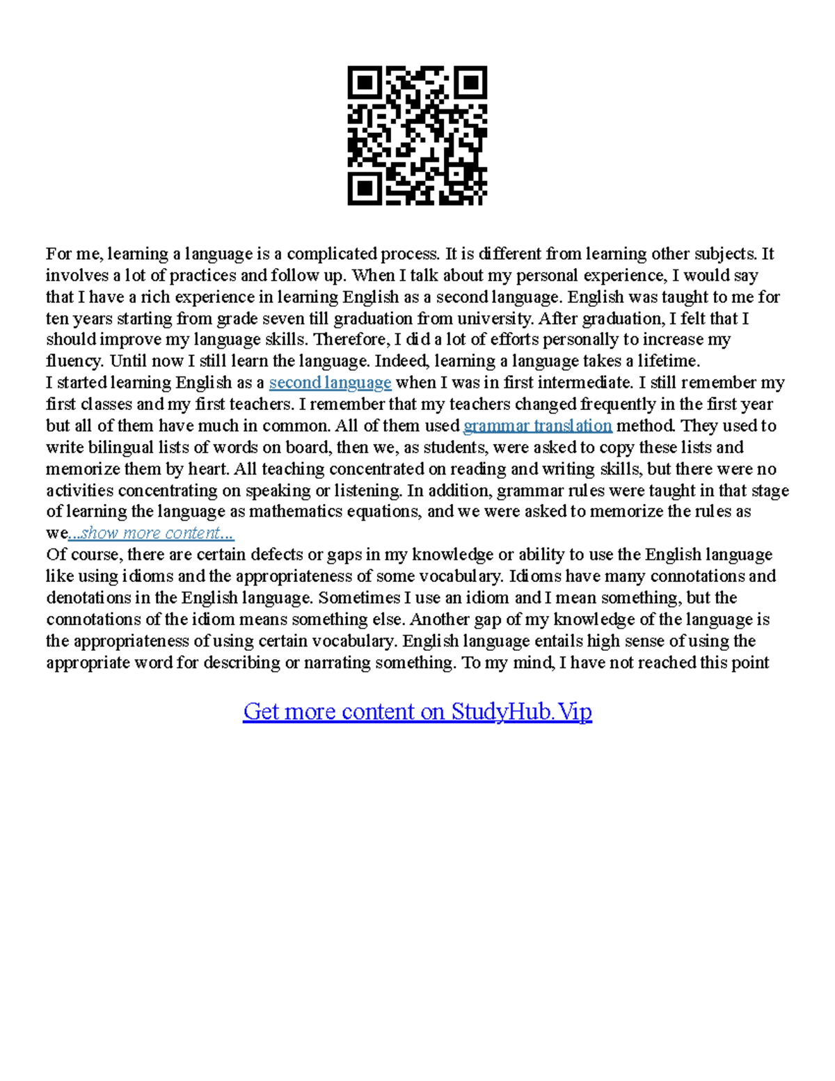 Sample Essay English - For me, learning a language is a complicated ...