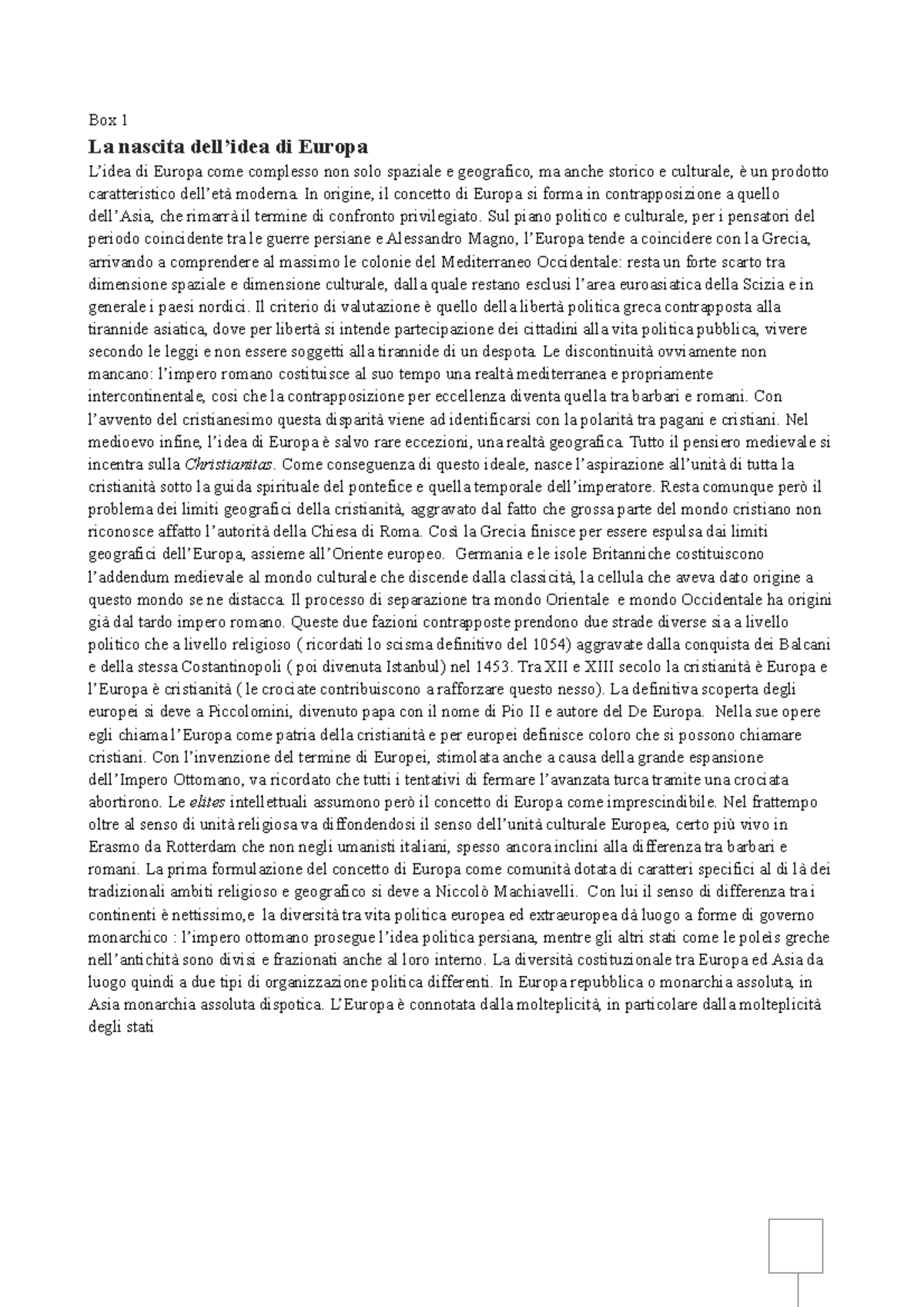 Manuale Capra Cap8 Box1 - Box 1 La nascita dell’idea di Europa L’idea ...