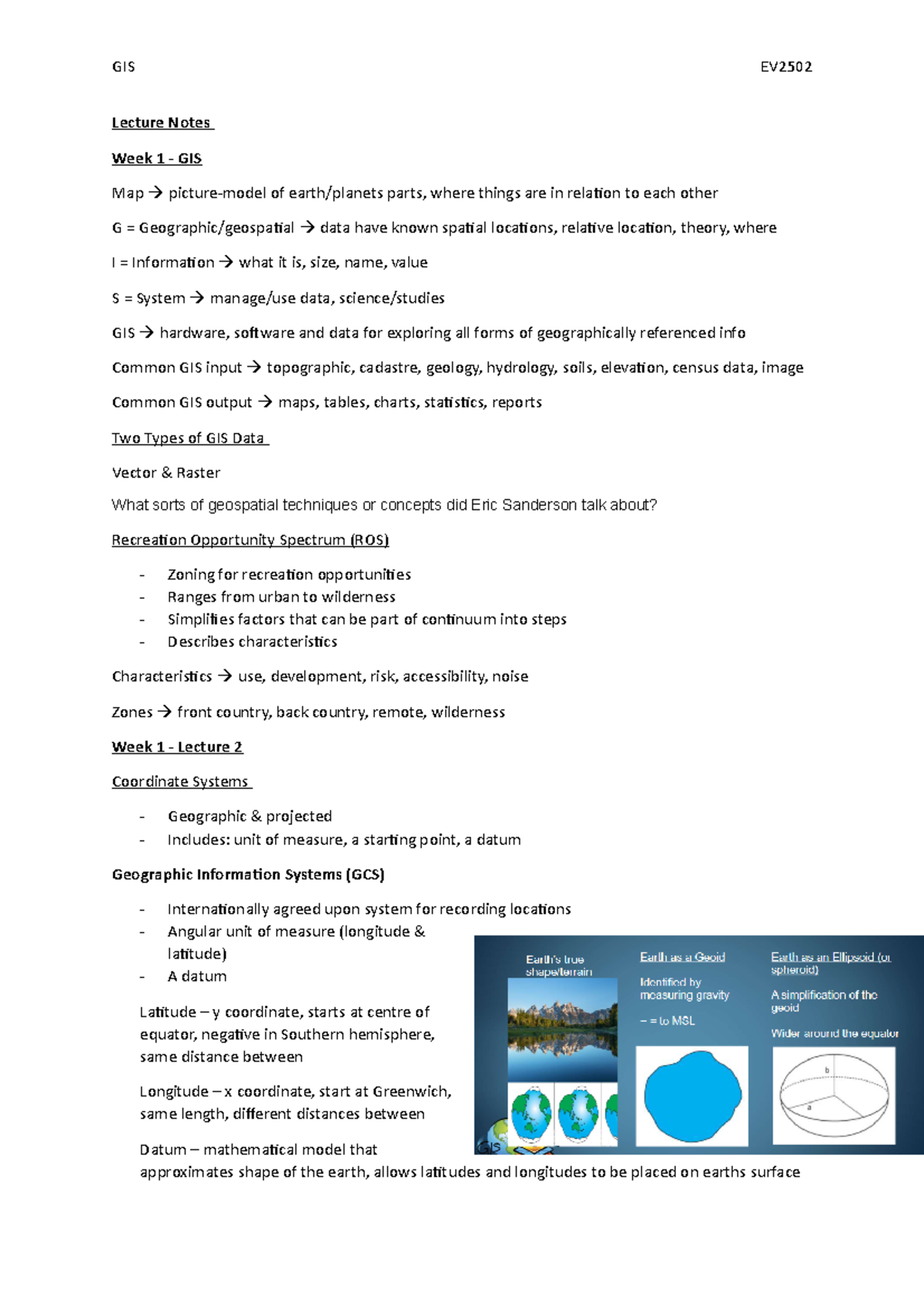 Lecture Notes - Lecture Notes Week 1 - GIS Map picture-model of earth ...