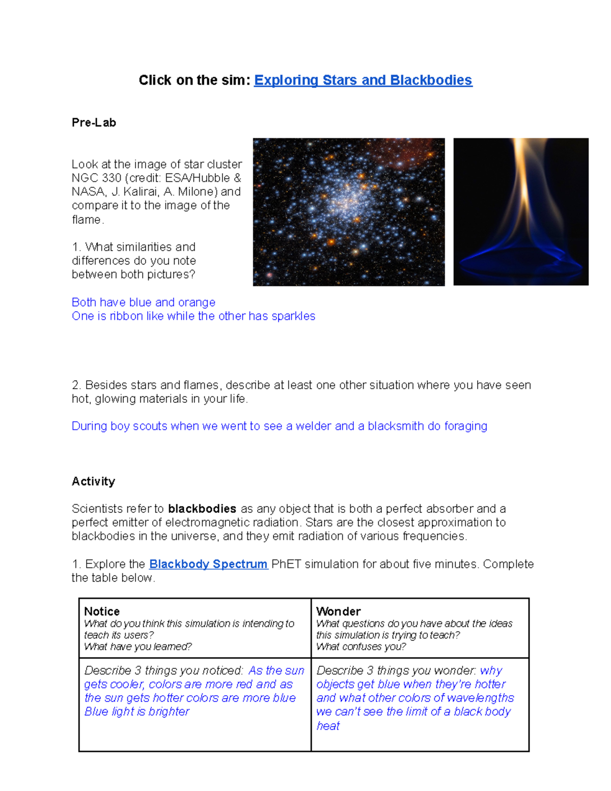 Copy of Exploring Stars and Blackbodies - Click on the sim: Exploring ...