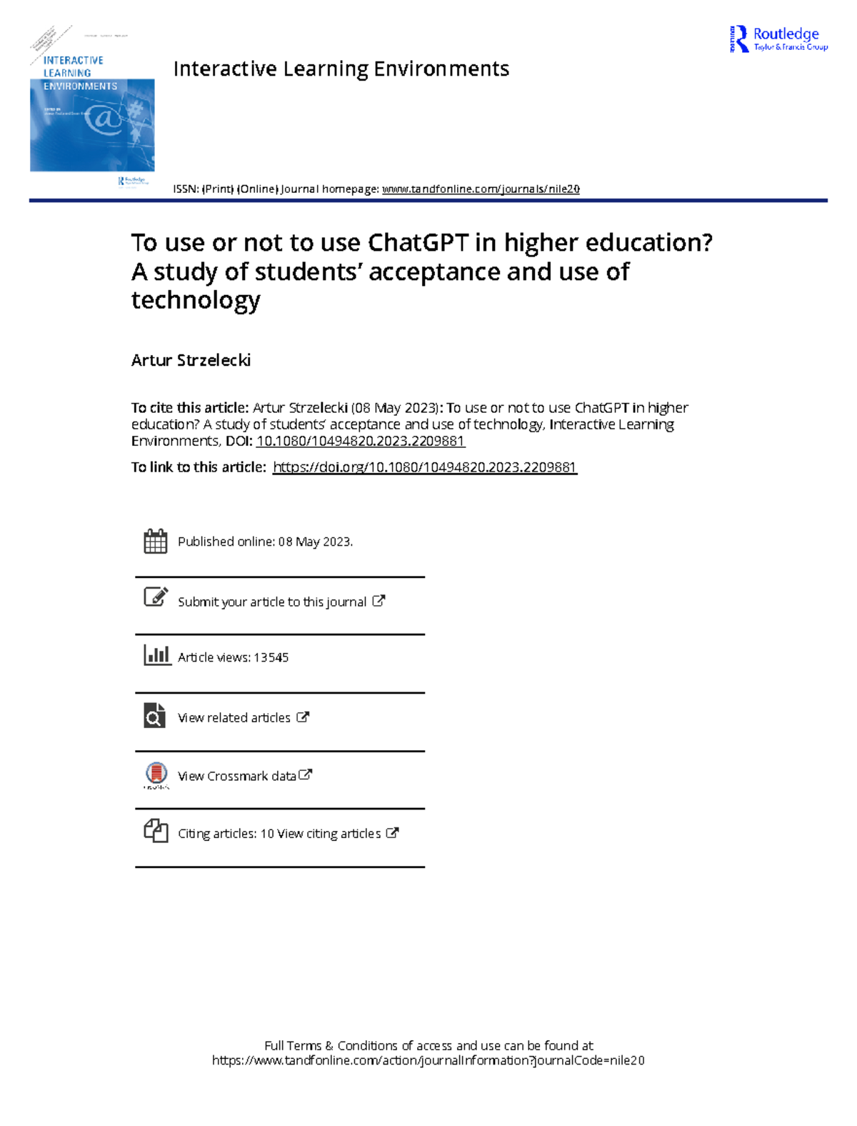To use or not to use Chat GPT in higher education A study of students ...