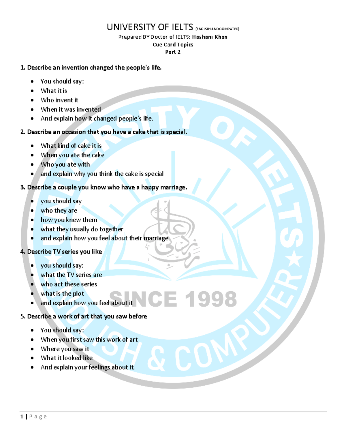 Queue Cards notes - This is the Questions related to IELTS - Prepared ...