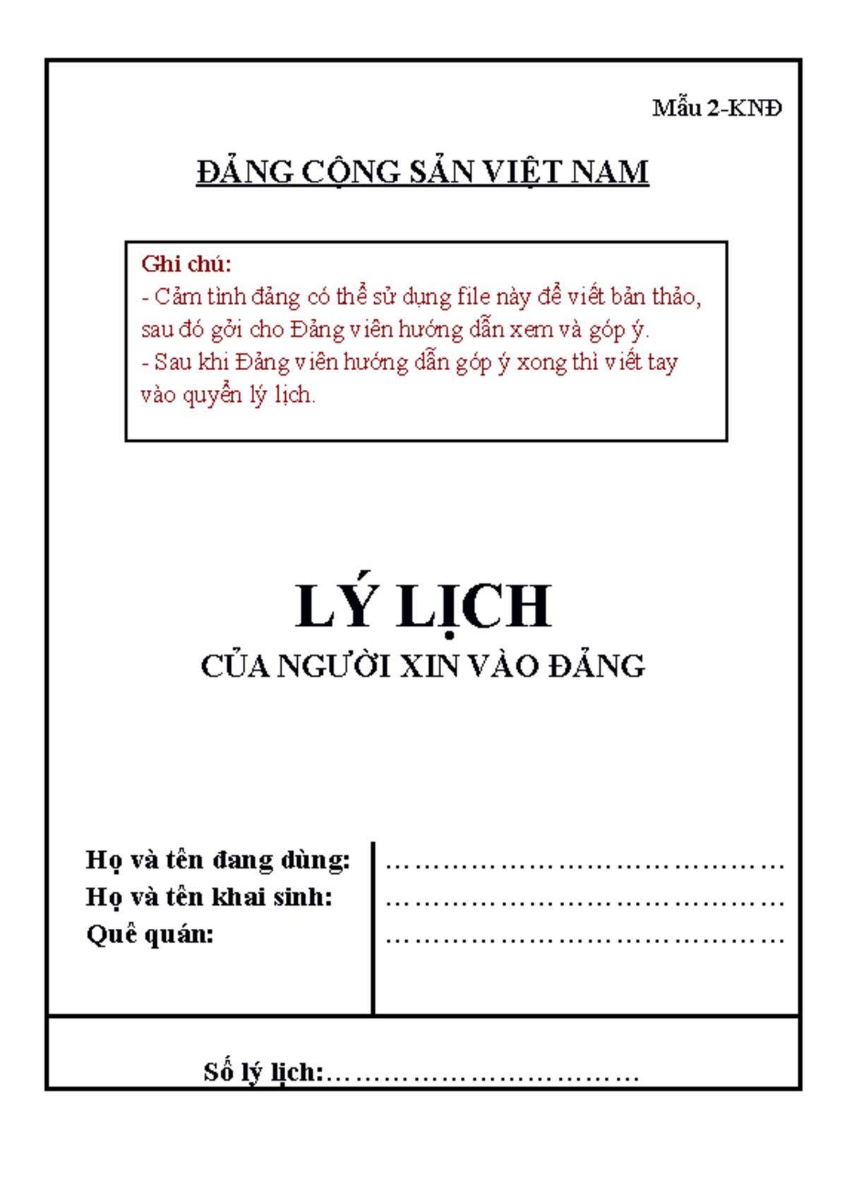 Mau 2 KND Ly lich cua nguoi xin vao dang - Mẫu 2-KNĐ ĐẢNG CỘNG SẢN VIỆT ...