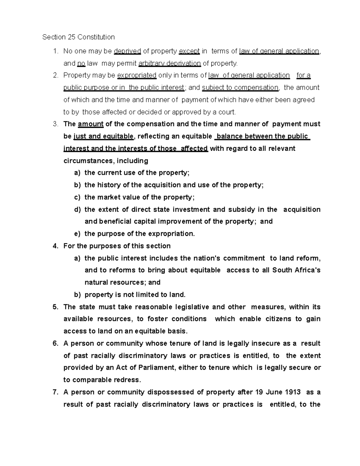 Public law 4724 notes - Section 25 Constitution No one may be deprived ...