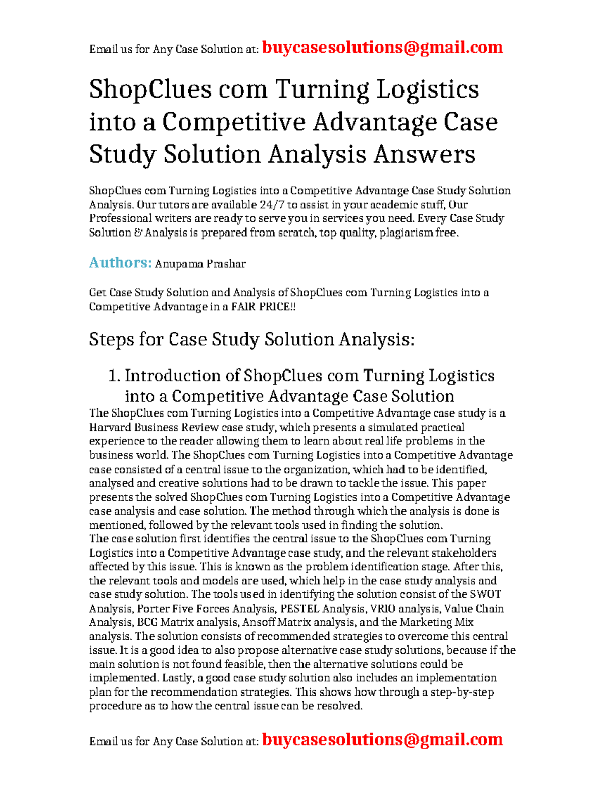 Case Solution Shop Clues com Turning Logistics into a Competitive ...