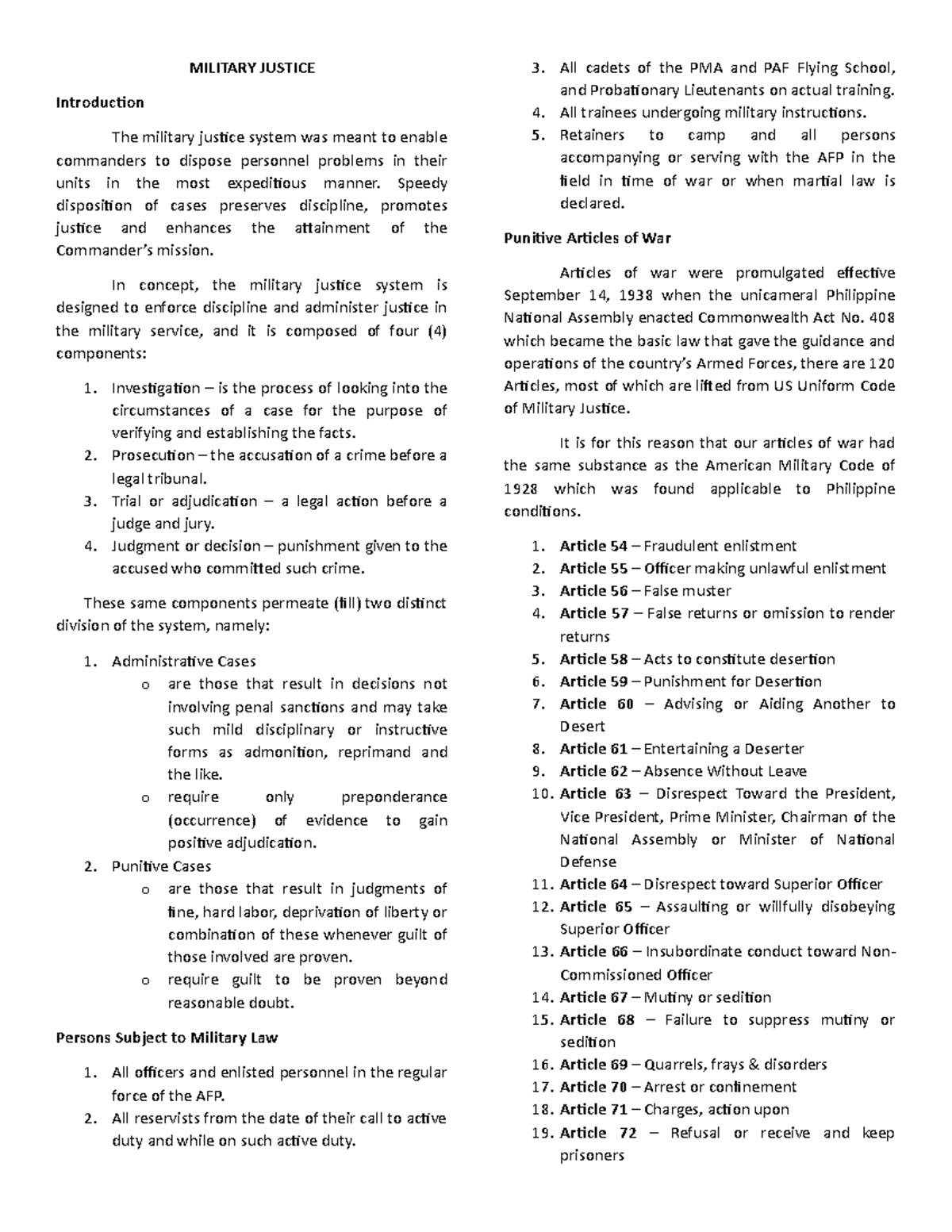 Military- Justice - none - MILITARY JUSTICE Introduction The military ...