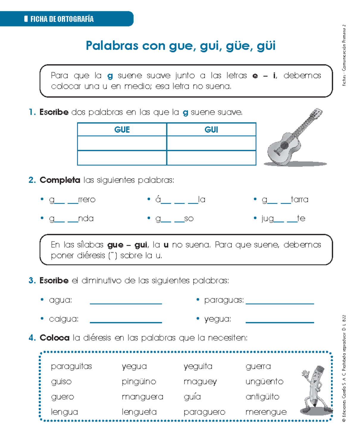 FA Palabras con gue, gui, güe y güi - FICHA DE ORTOGRAFÍA Fichas ...