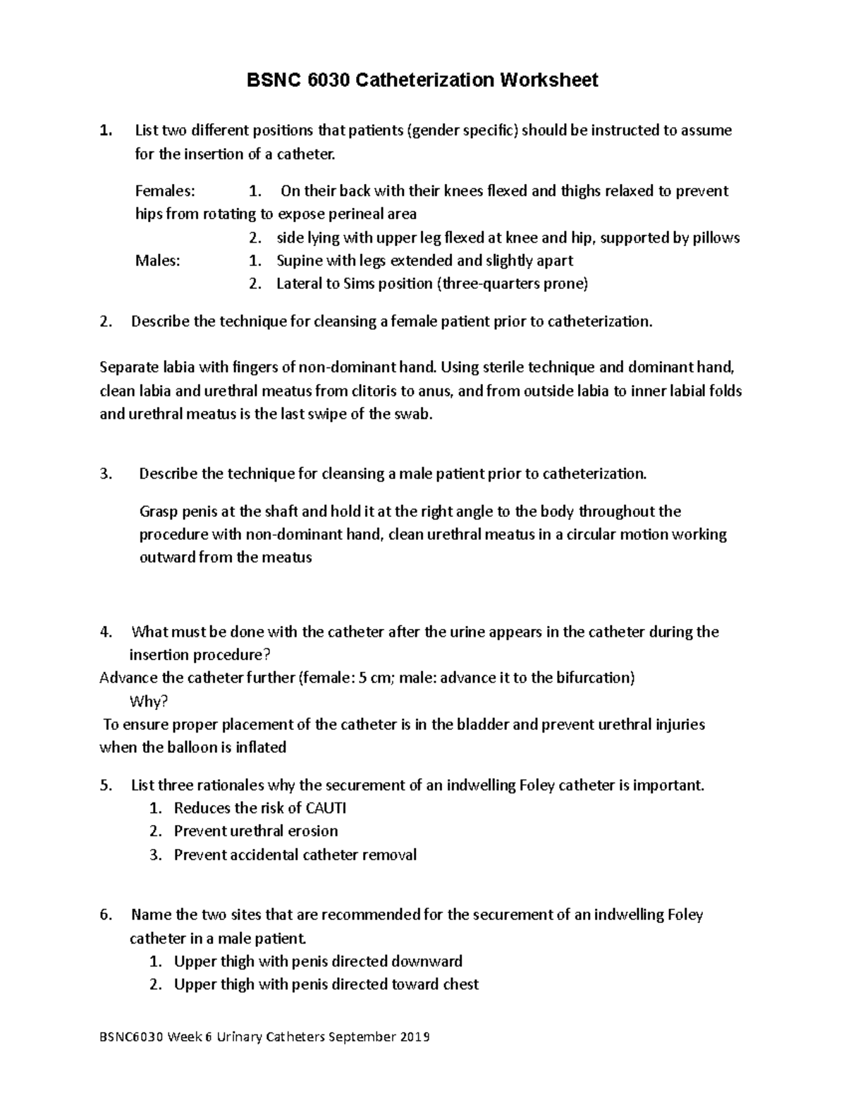 Catheterization-worksheet - BSNC 6030 Catheterization Worksheet 1. List ...
