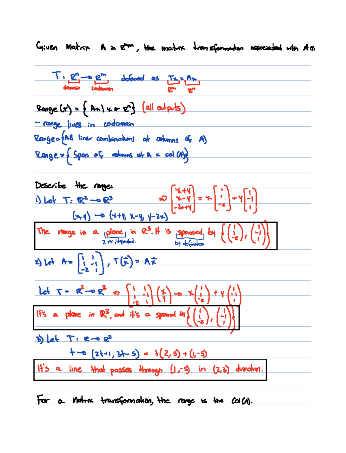 3.1-3.2 Matrix Transformation and 1 1, onto - Given Matrix A in Rmn the ...