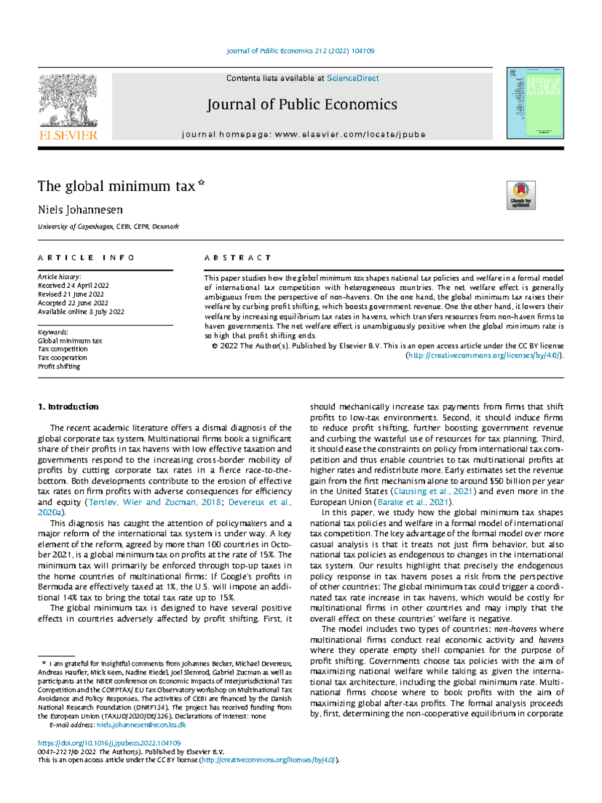 The global minimum tax - The net welfare effect is generally ambiguous ...