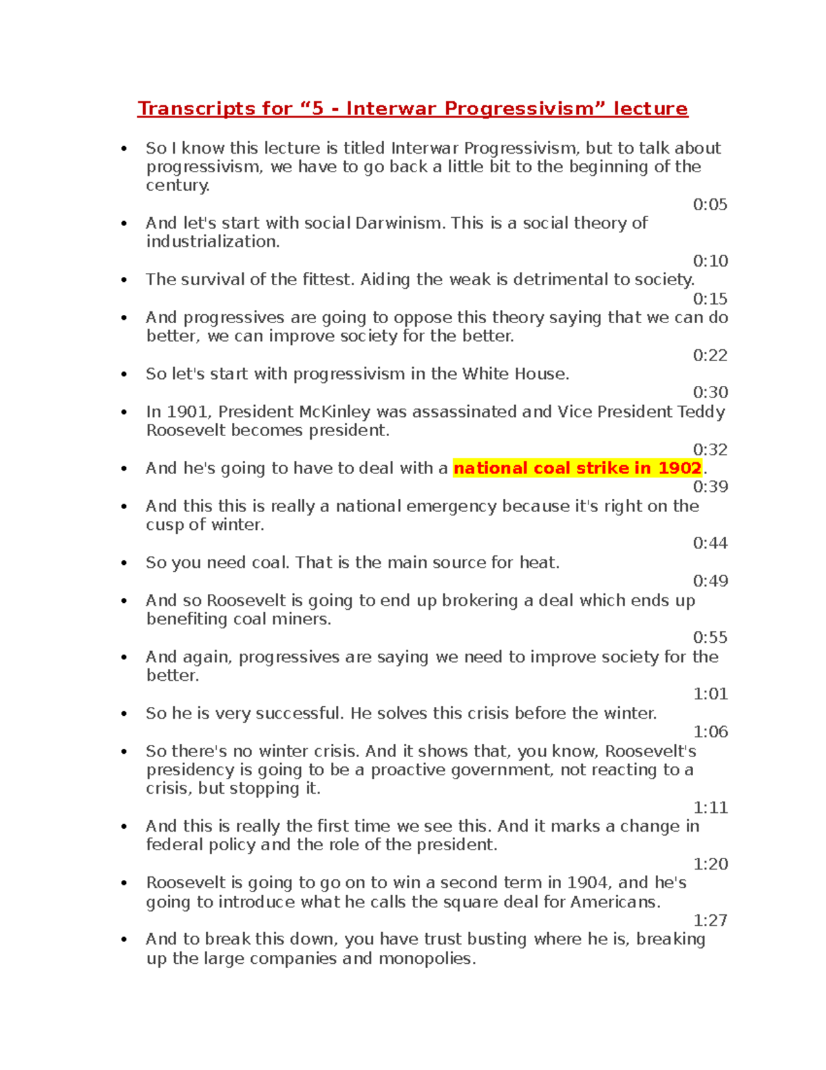 5 – Interwar Progressivism – Transcripts FOR Lecture - Transcripts for “5 - Interwar ...