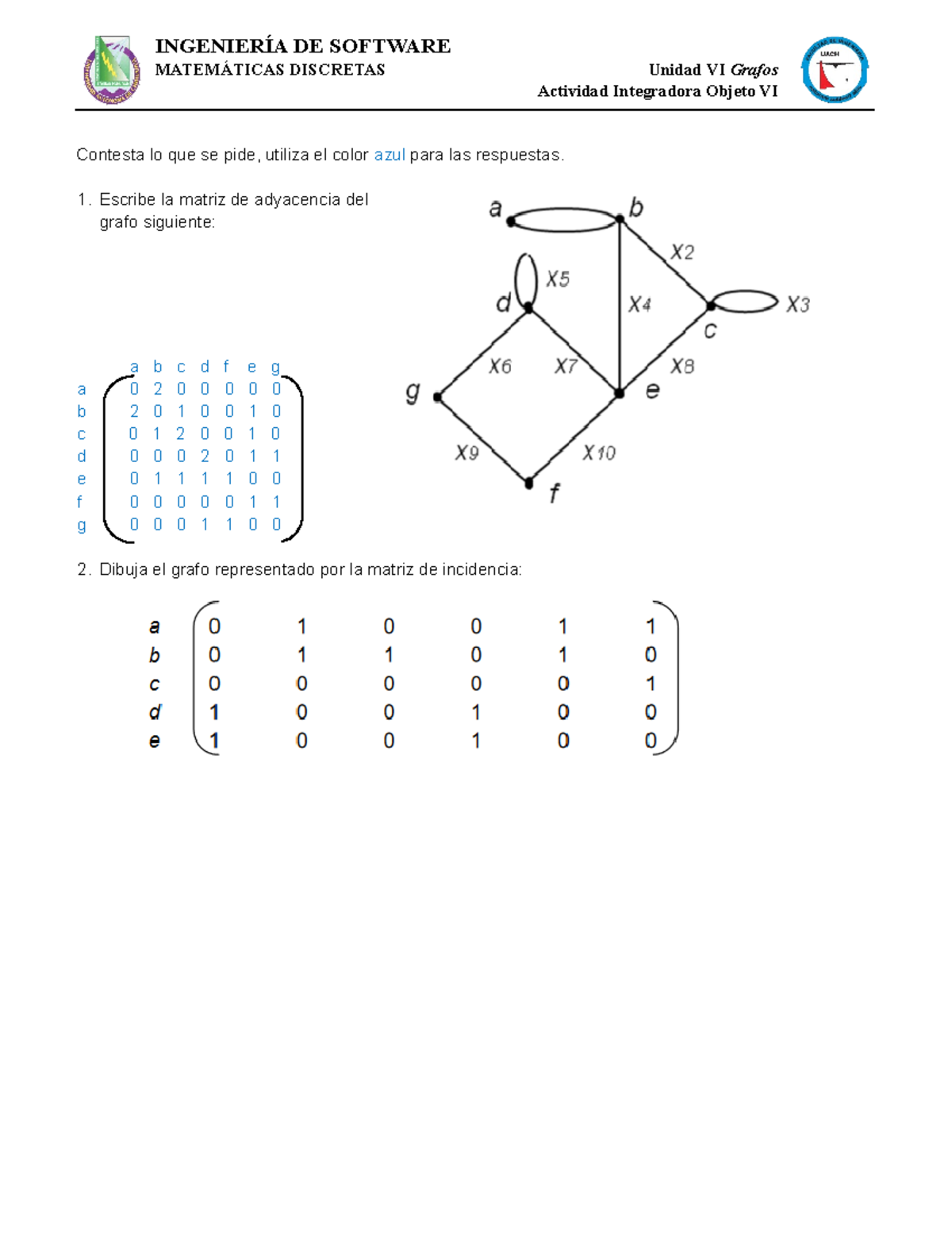 Actividad 6 6 - Grafos - INGENIERÍA DE SOFTWARE MATEMÁTICAS DISCRETAS ...