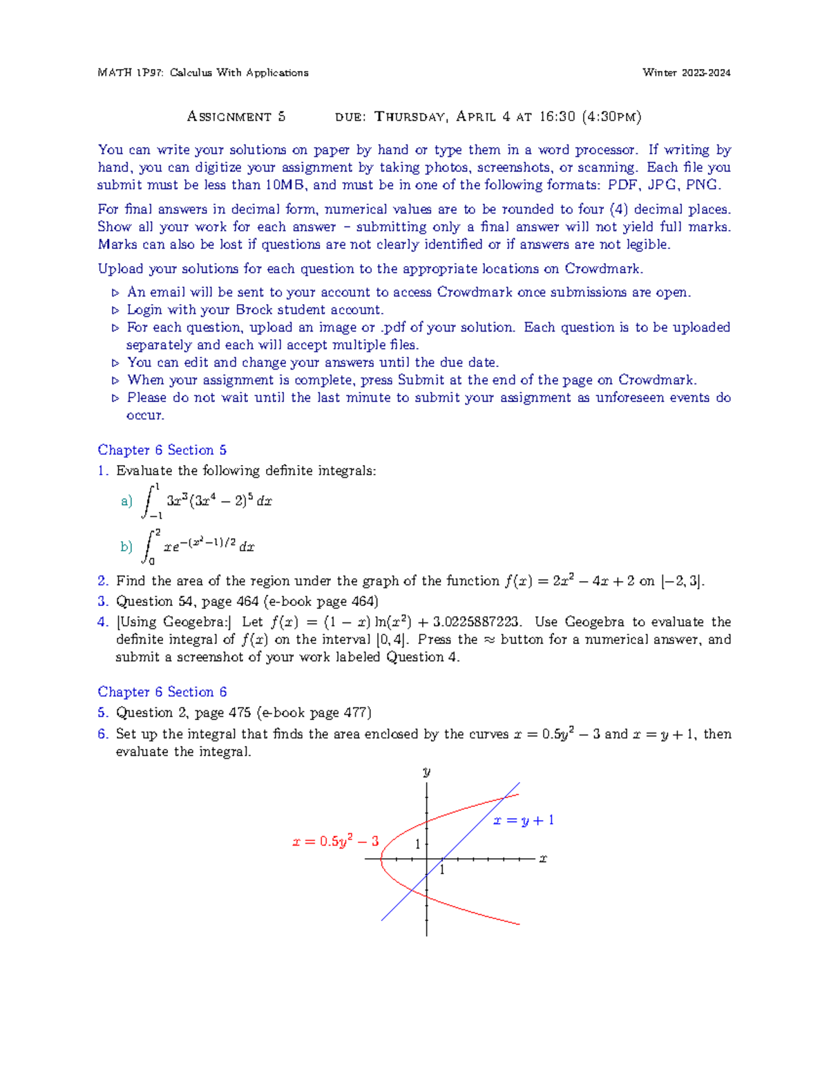 Assignment 5 Math1P97 - Work - MATH 1P97: Calculus With Applications ...