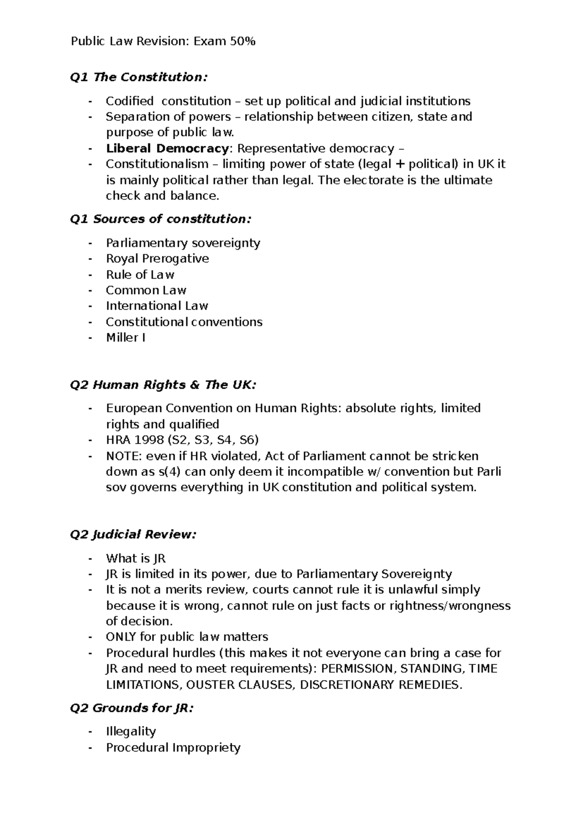 Public Law Revision - Liberal Democracy: Representative democracy – - Constitutionalism ...