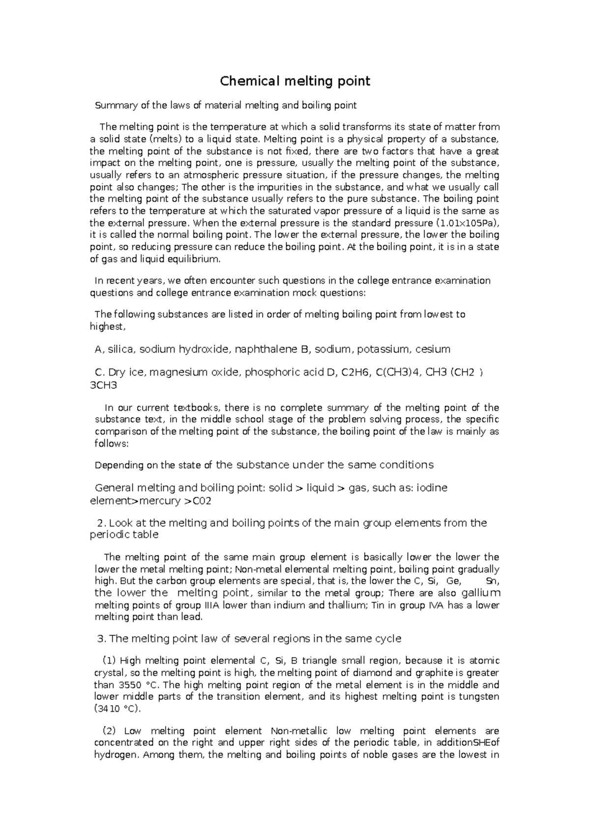 Chemical melting point CH102 - Chemical melting point Summary of the ...