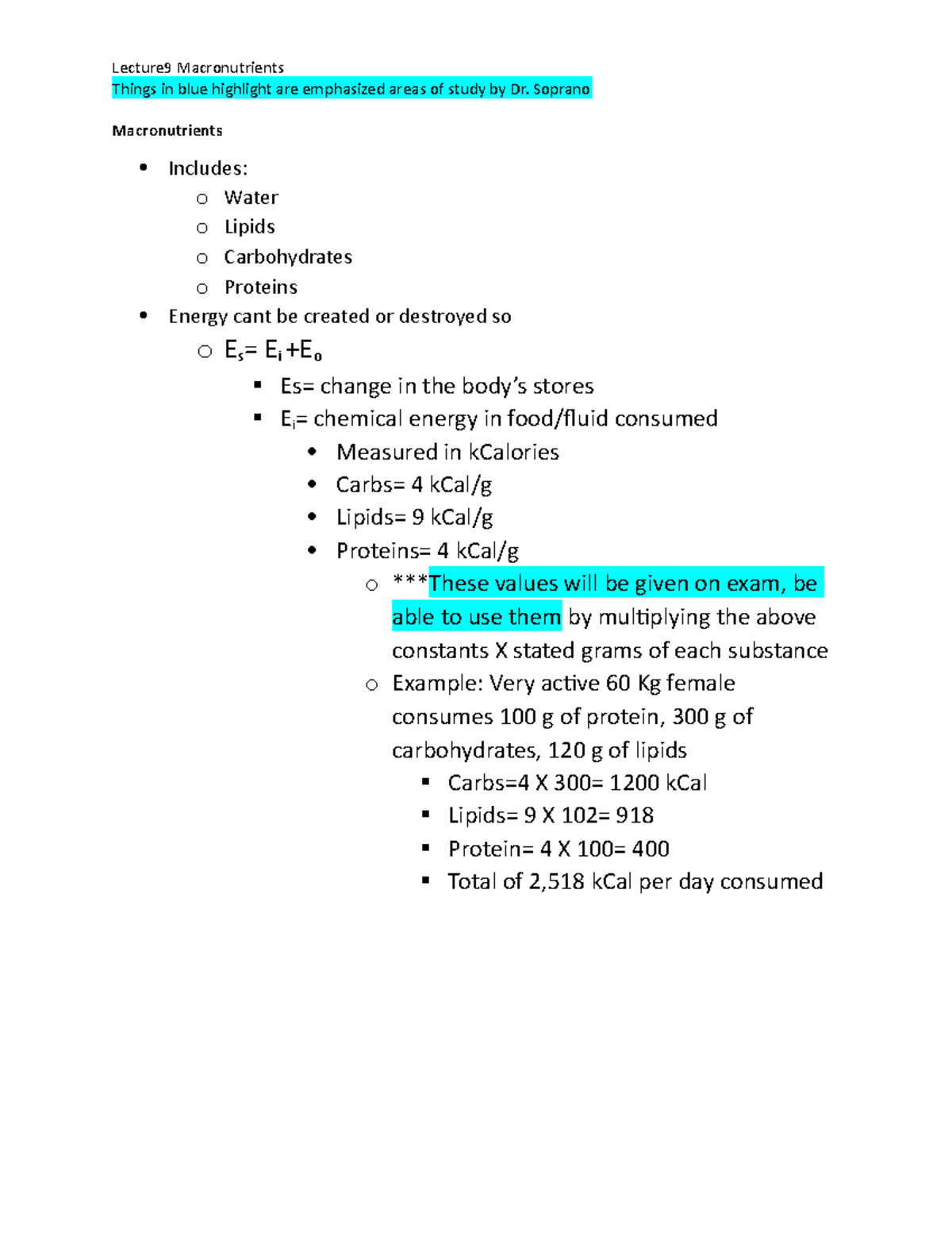 Unit1Lecture 9Macro Nutrients - Lecture9 Macronutrients Things in blue ...