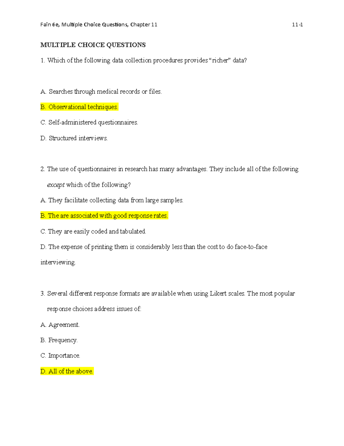 Ch11 Multiple Choice - Fain 6e, Multiple Choice Questions, Chapter 11 ...