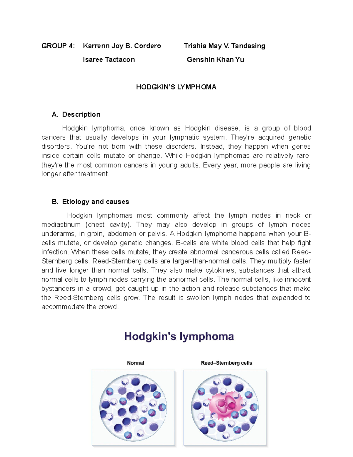 Hodgkin- Report- Manuscript - GROUP 4: Karrenn Joy B. Cordero Trishia ...
