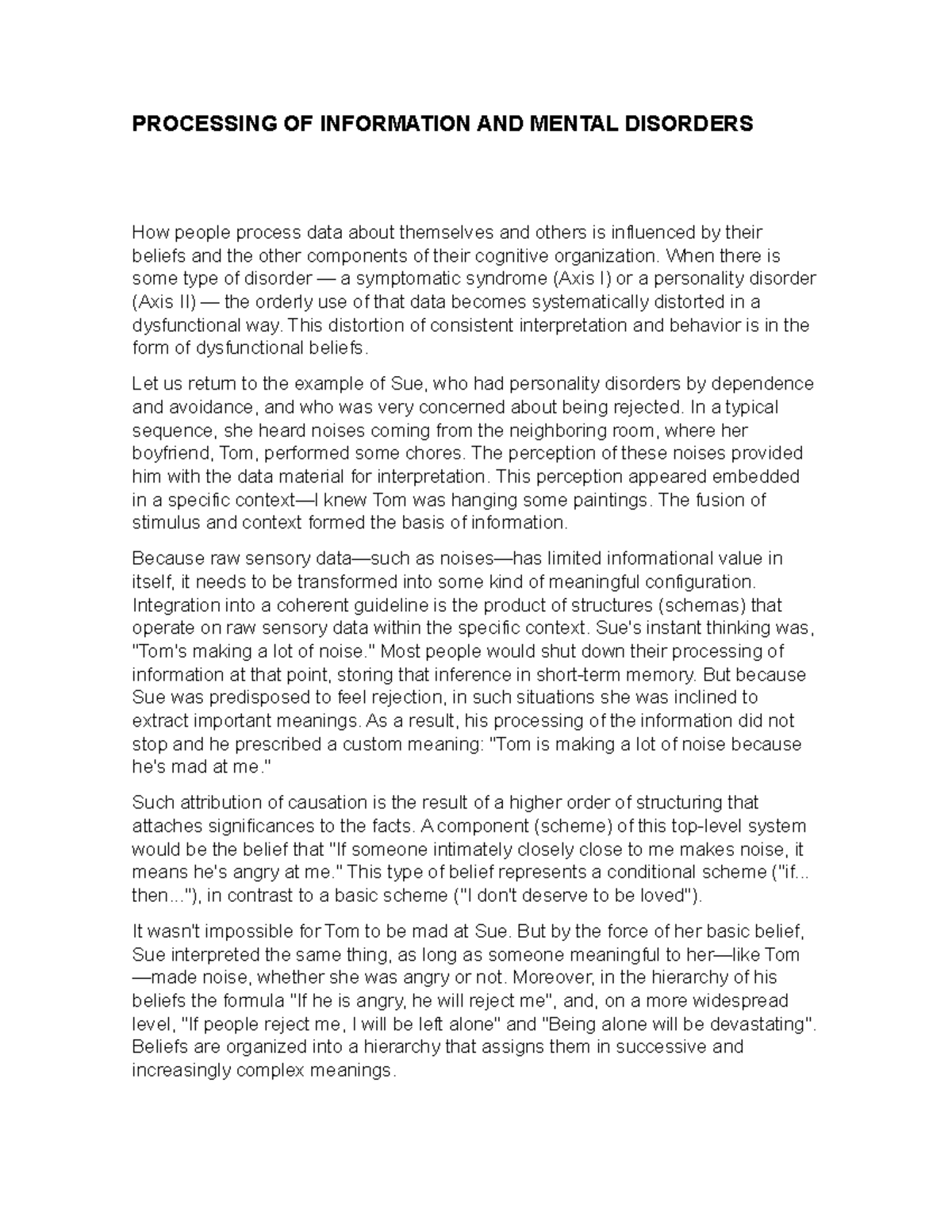 Processing of information and mental disorders - PROCESSING OF ...