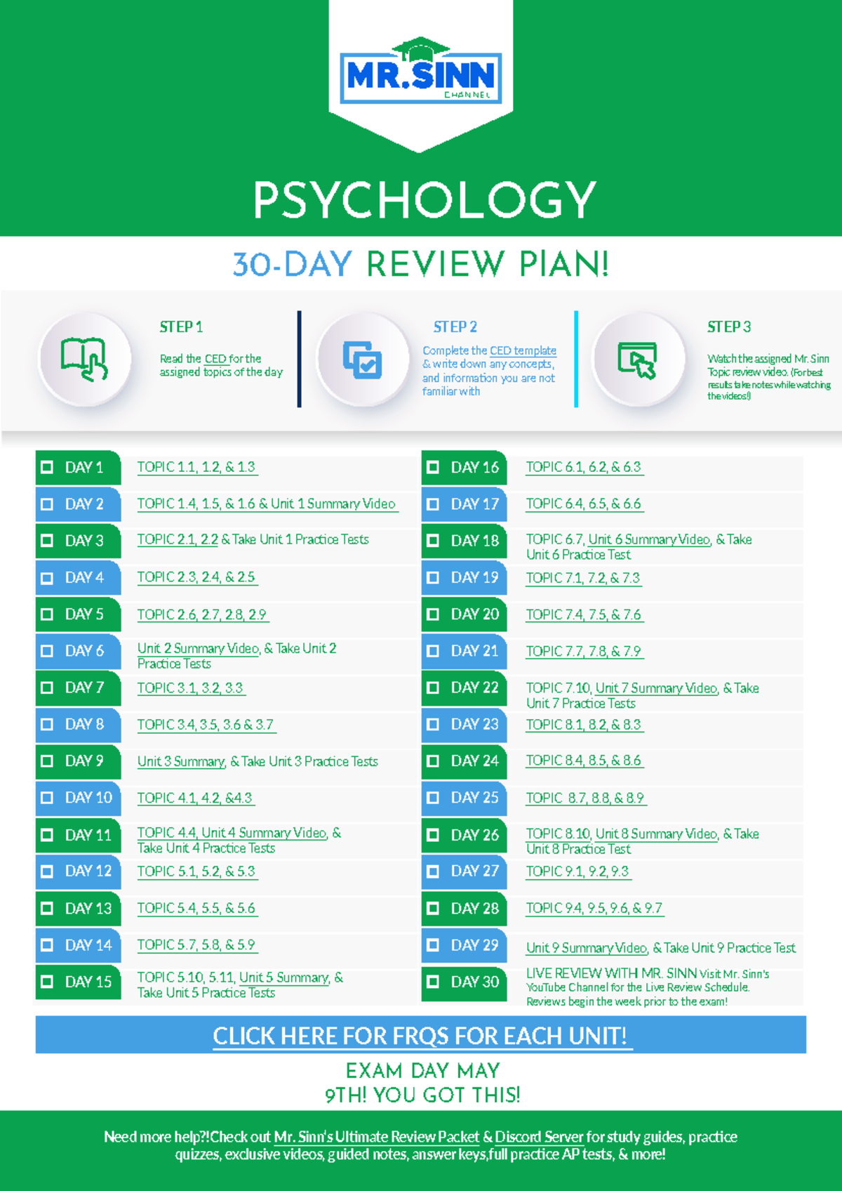 Psych Exam Review Plan - ap exam plan - CHANNEL PSYCHOLOGY 30-DAY ...