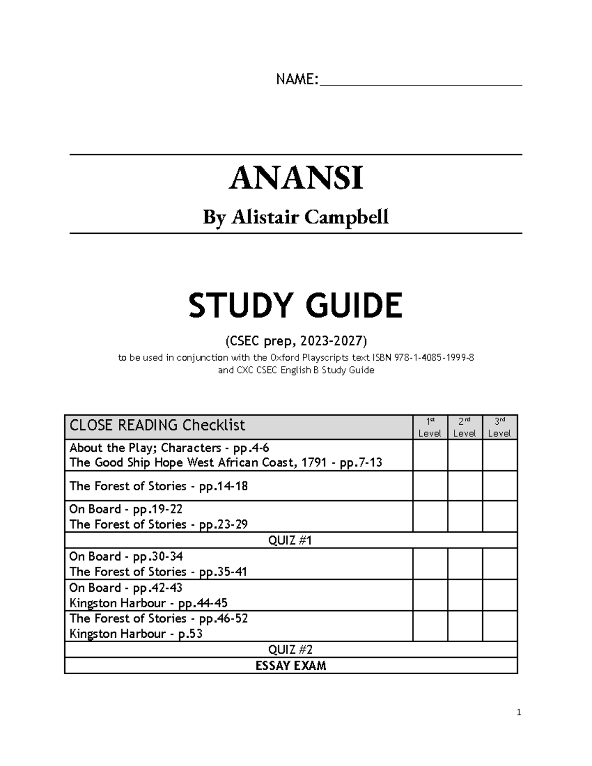 Toaz - Hahahaahahh - NAME:_________________________ ANANSI By Alistair ...