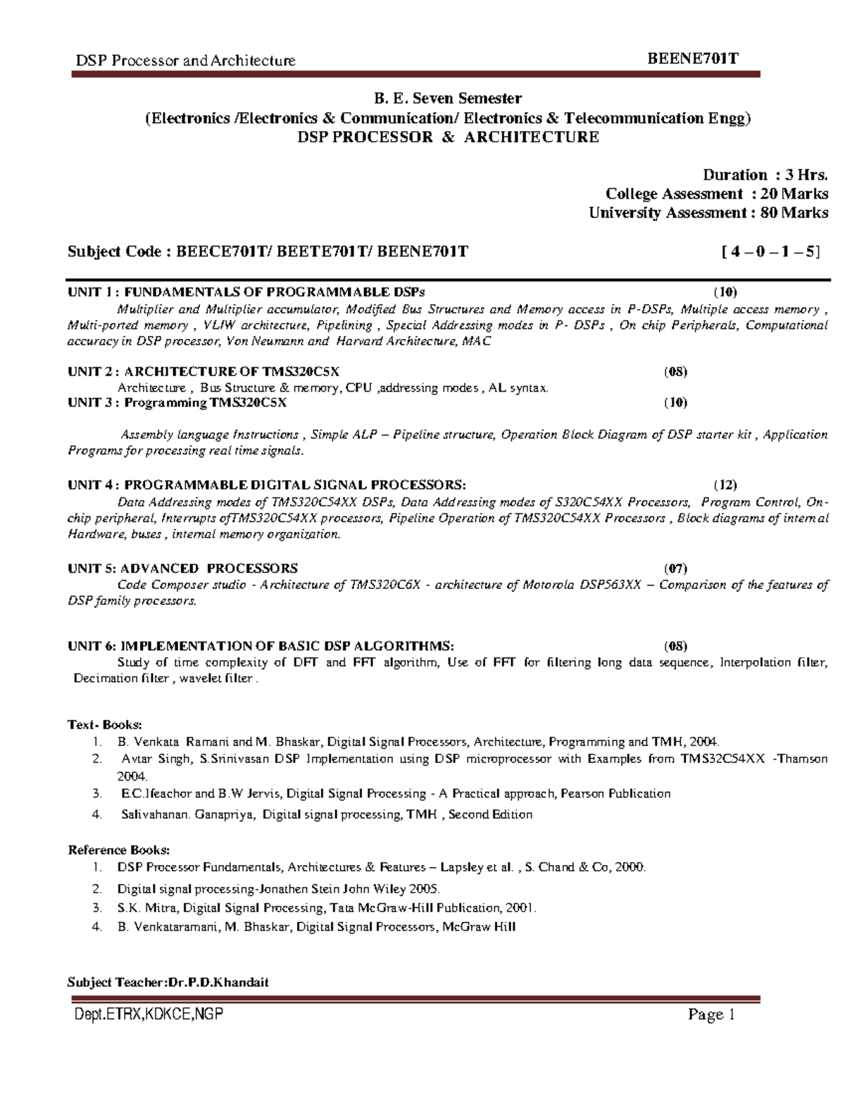 Dsp Processor Architecture Material Notes With Theory And Problems From Text Deptkdkcengp