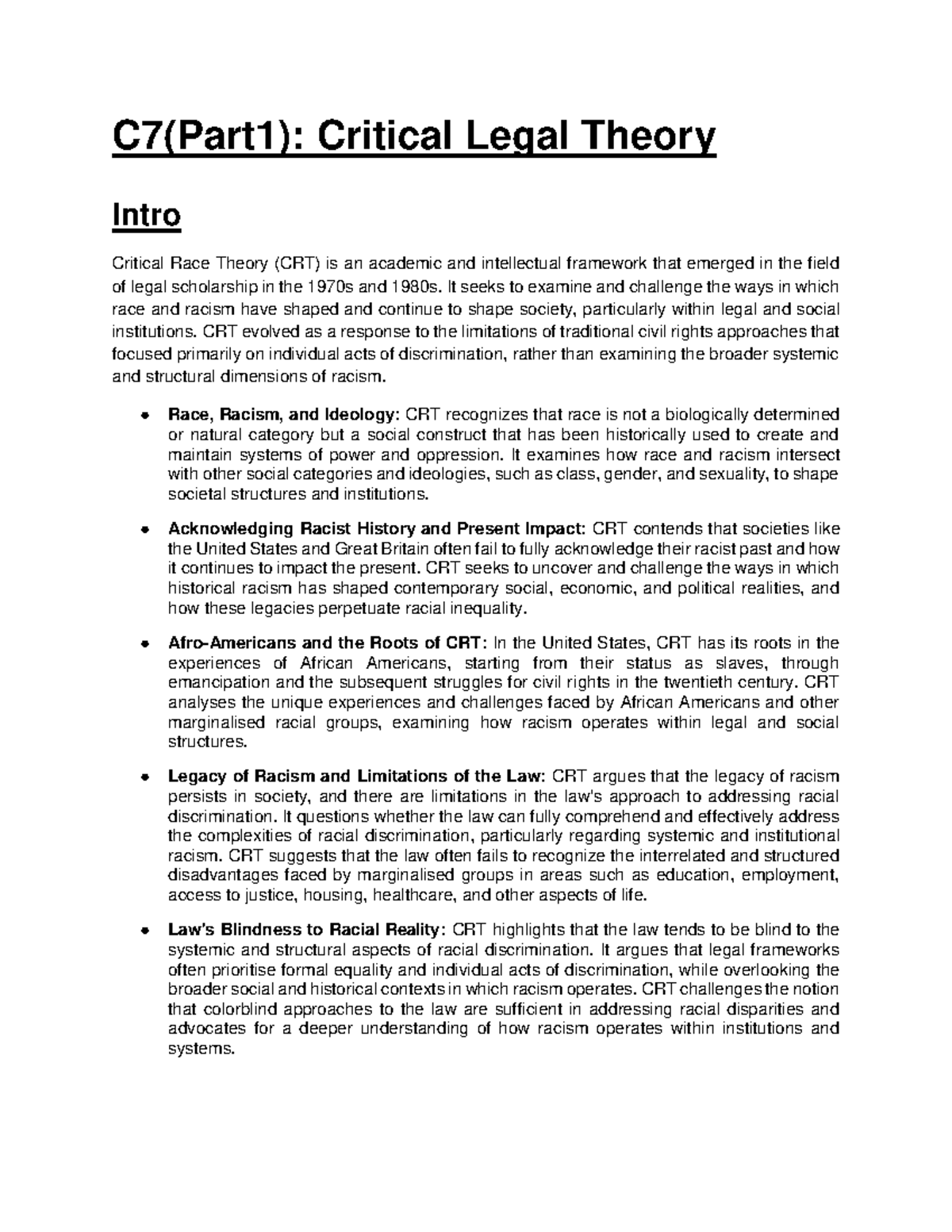 C7 (Part 1+2) Critical Legal Theory Notes - C7(Part1): Critical Legal ...
