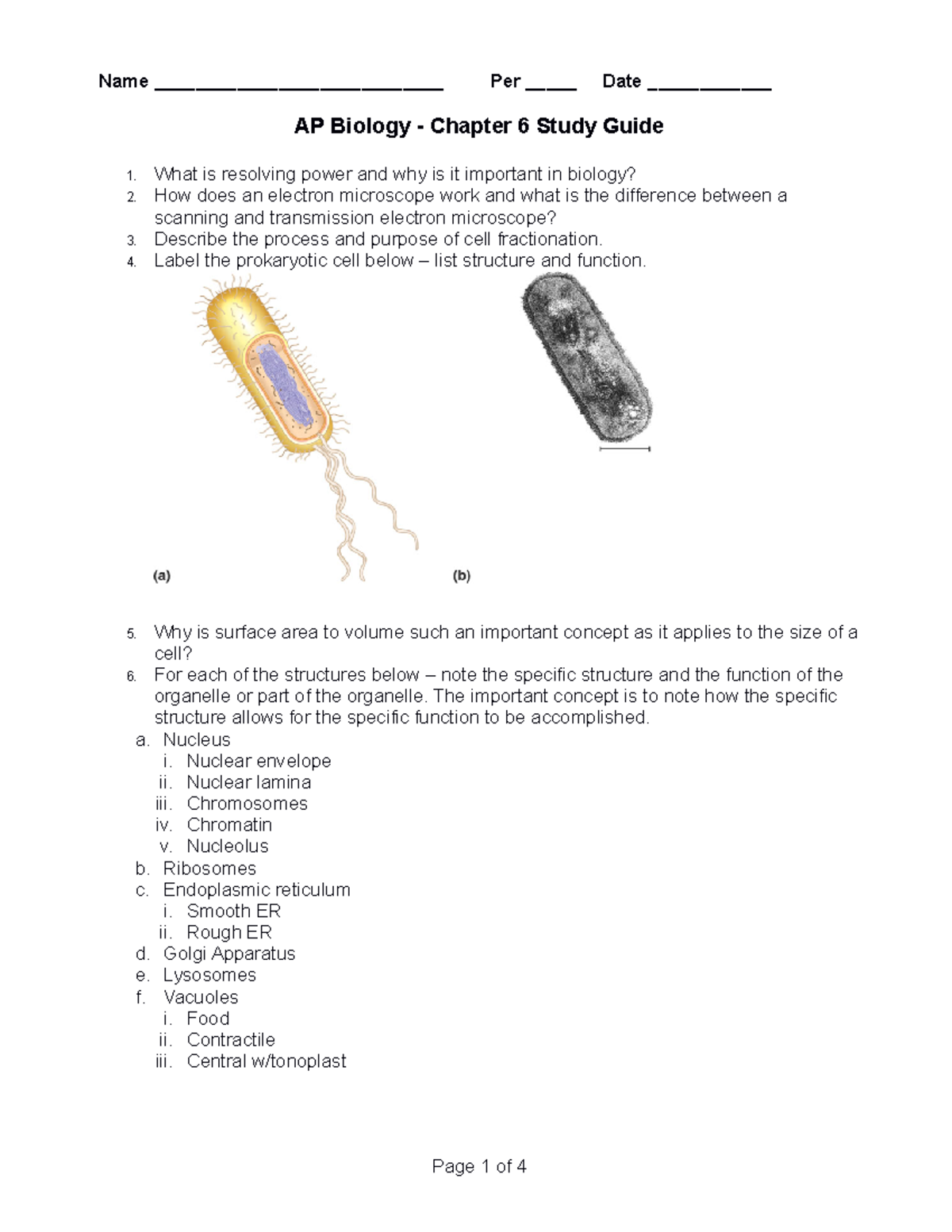 Cell and Membran study guide - Name ____________________________ Per ...