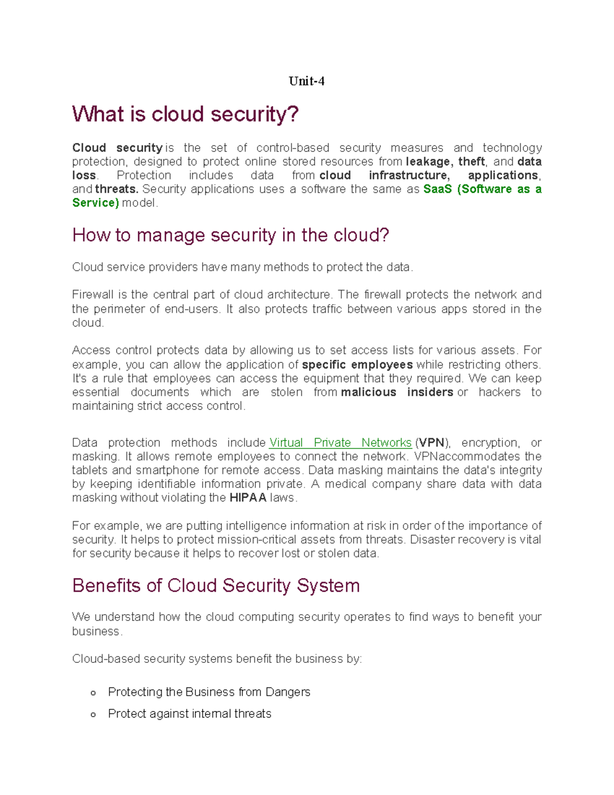 Unit 4 - these are handpicked notes for cloud computer - Unit- What is ...