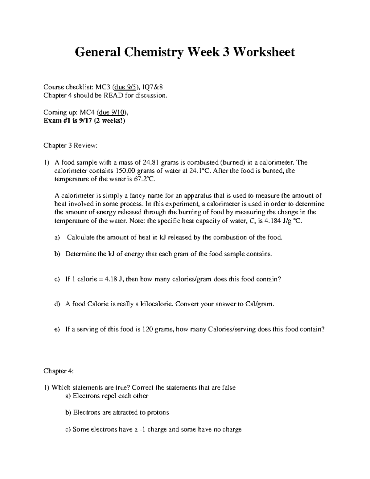 Week 3 Worksheet - General Chemistry Week 3 Worksheet Course checklist ...