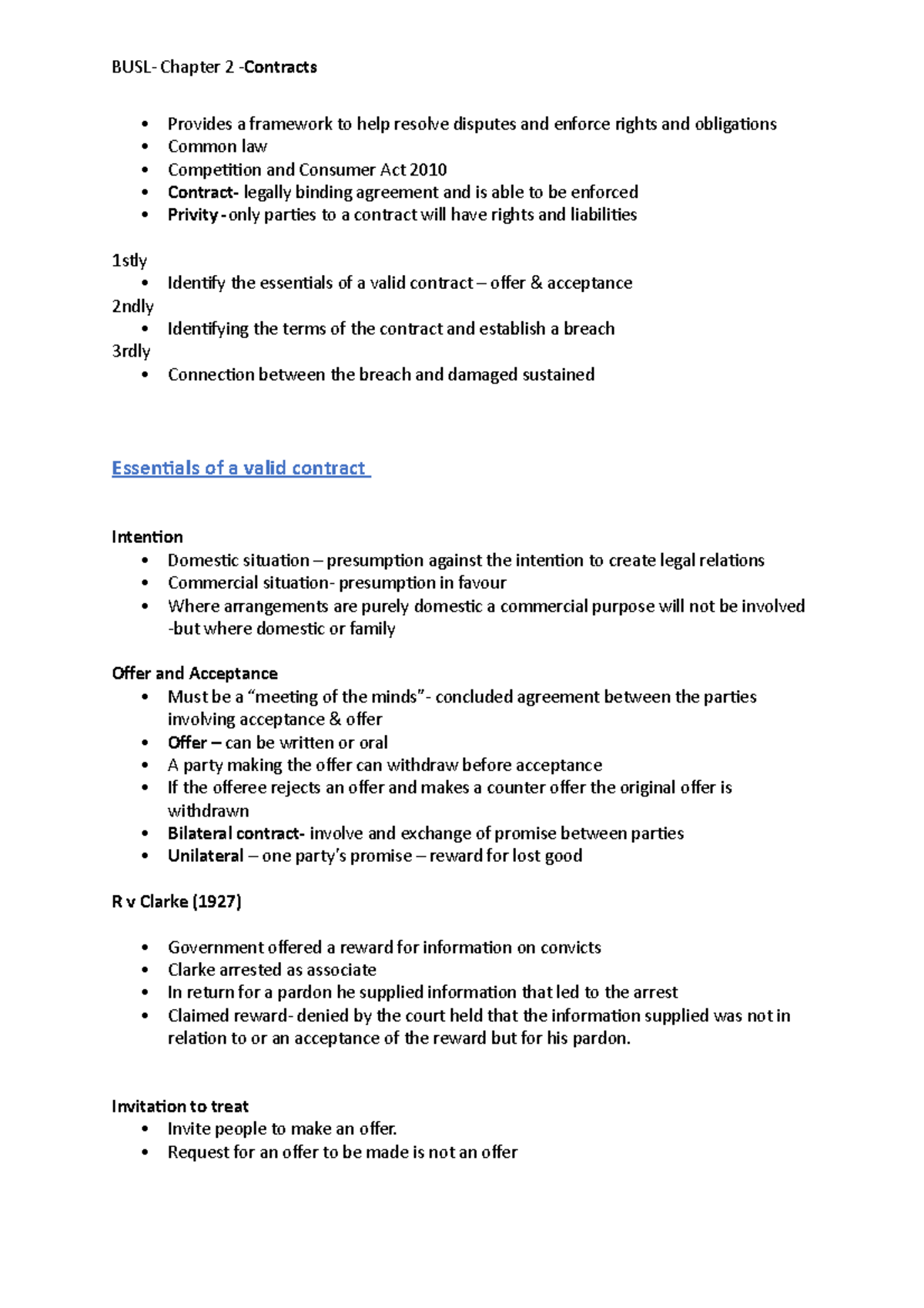 Chapter 2 - Lecture notes 2 - BUSL- Chapter 2 -Contracts ...